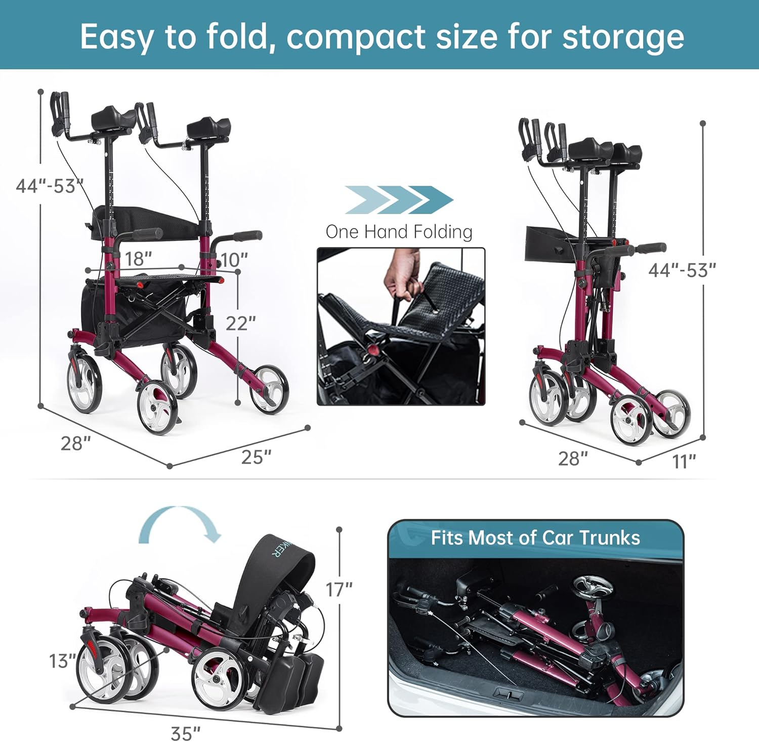 ELENKER Upright Rollator Walker, Stand Up Rolling Walker, Mobility Walking Aid with 10” Front ...