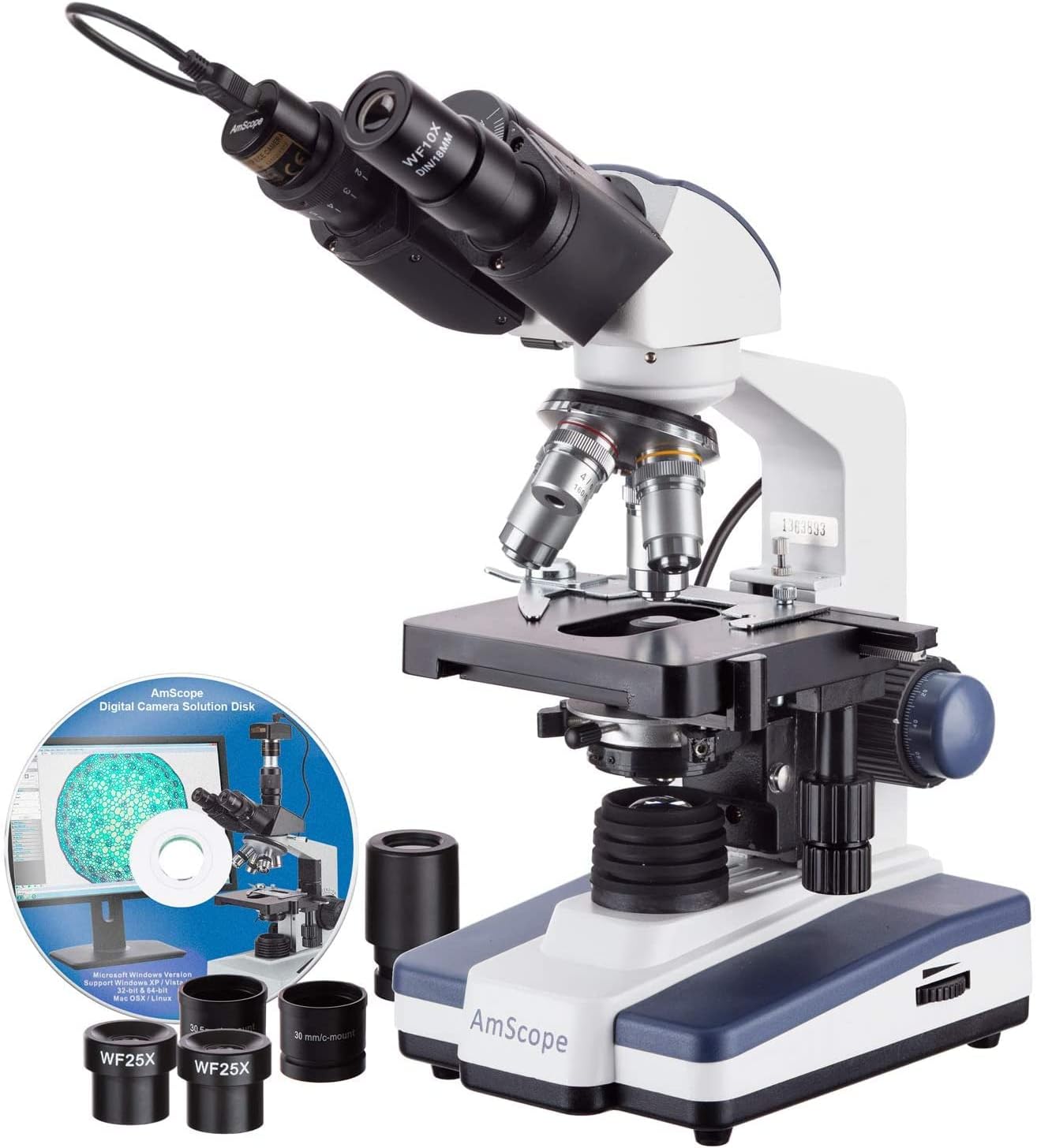 AmScope B120C-E1 Siedentopf Binocular Compound Microscope, 40X-2500X ...