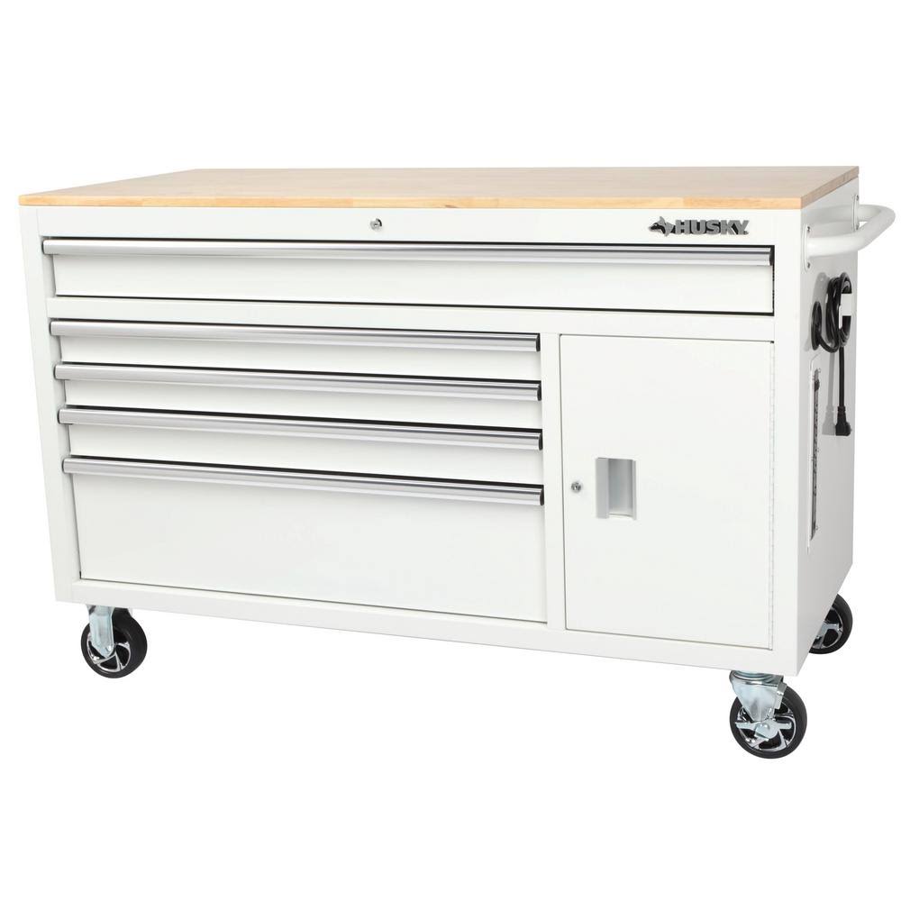 Husky 56 in. W 5-Drawer 1-Door, Deep Tool Chest Mobile Workbench in ...