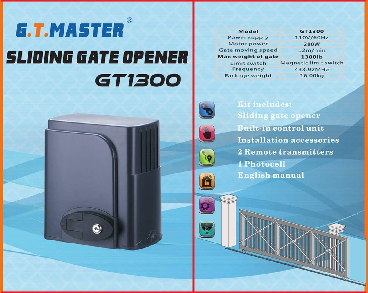 G.T.Master Sliding Automatic Gate Operator Kit - Driveway Security Gate ...