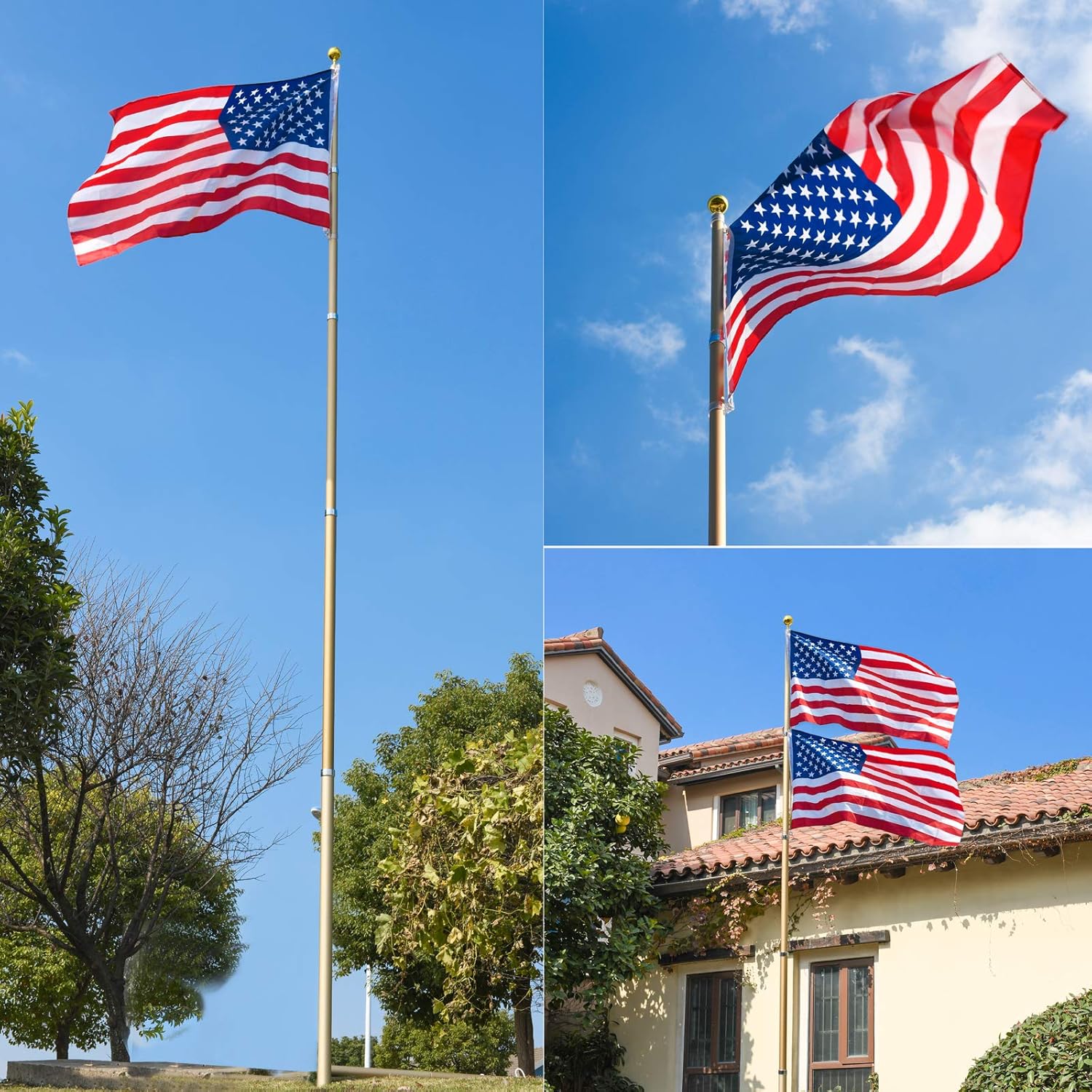 WinisKi Telescoping Flag Pole 30ft Extra Thick, Outdoor Heavy Duty ...