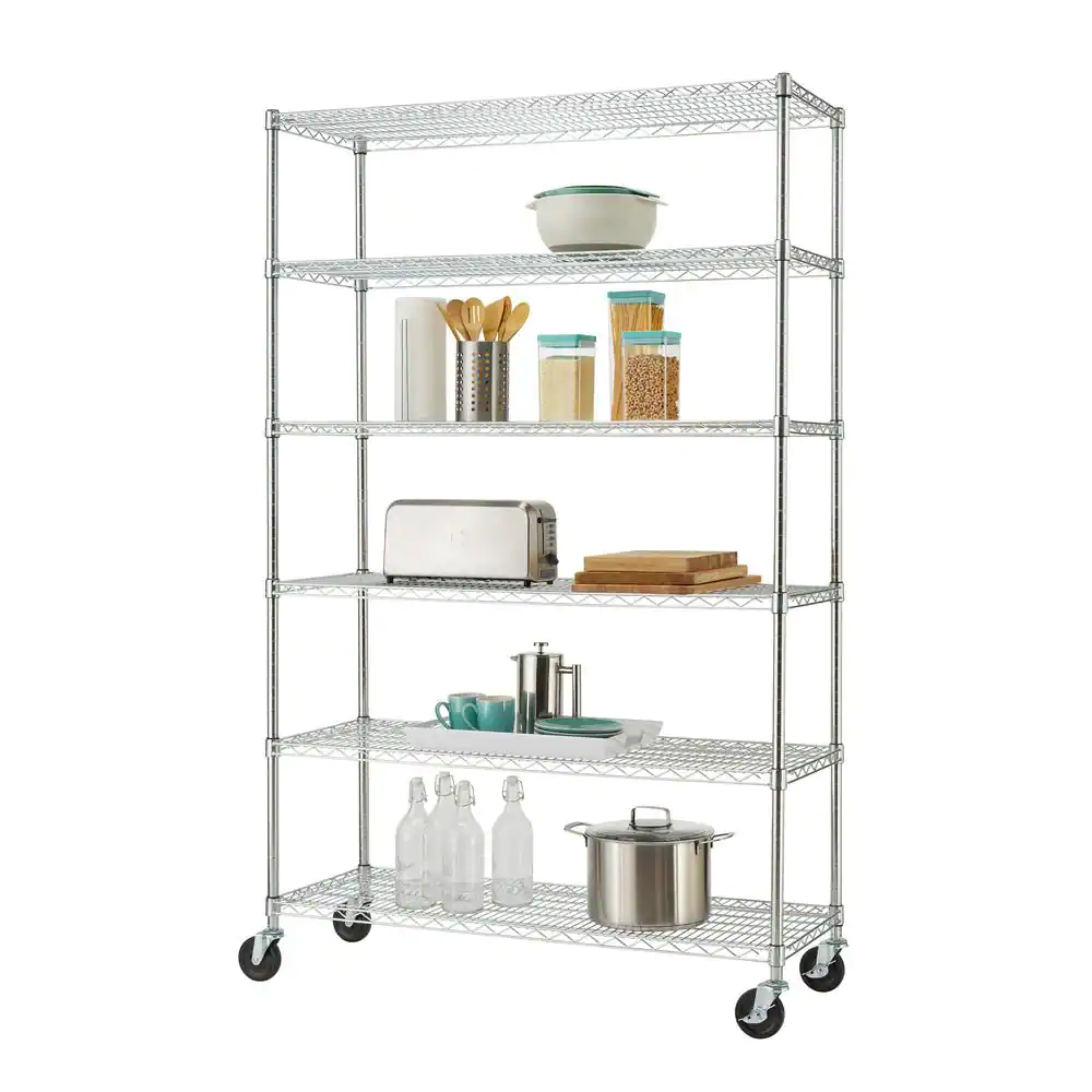 TRINITY EcoStorage Chrome 6-Tier Rolling Steel Wire Shelving Unit (48 ...