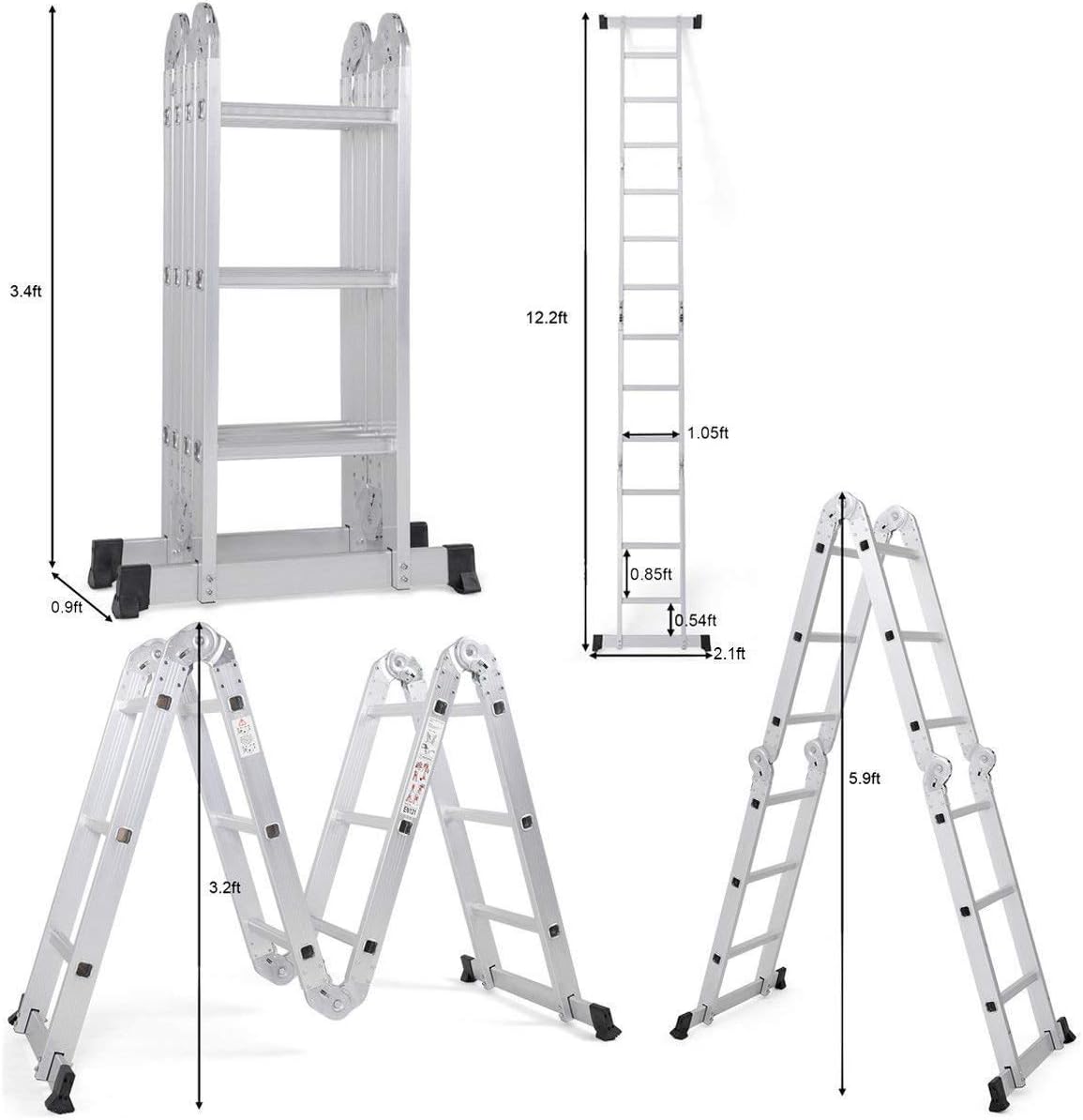 Giantex 12.5 Ft Multi Purpose Folding Step Ladder Platform Extendable ...