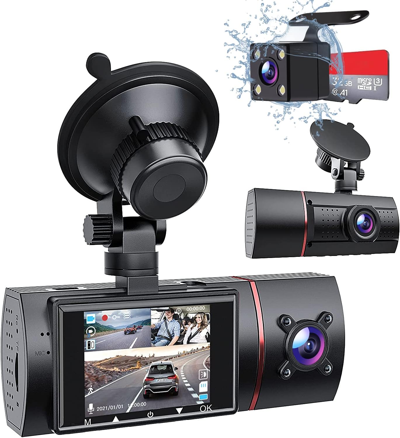 LAMONKE Dash Cam, 1080P Dash Cam Front and Rear Inside, 3 Channel Dash ...