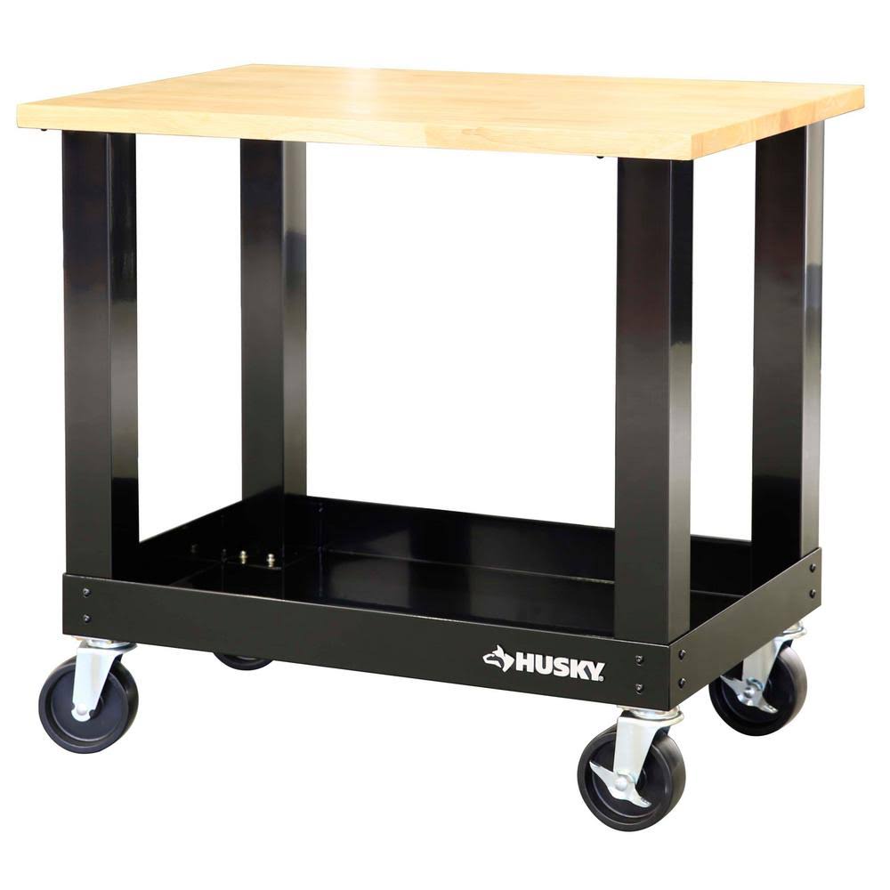 Husky 3 ft. Portable Solid Wood Top Workbench with Casters - Revivalcandy