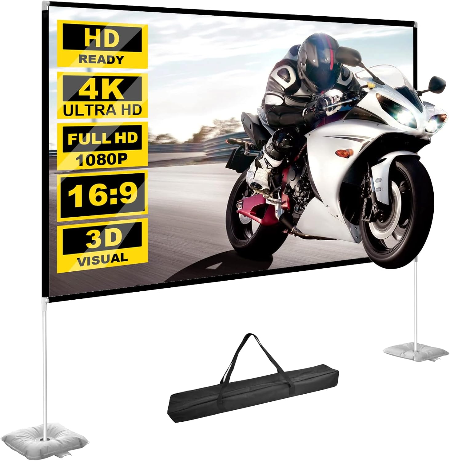 Projector Screen 120 inch HD 4K Portable Movie Screen (16:9) 3D Fast ...