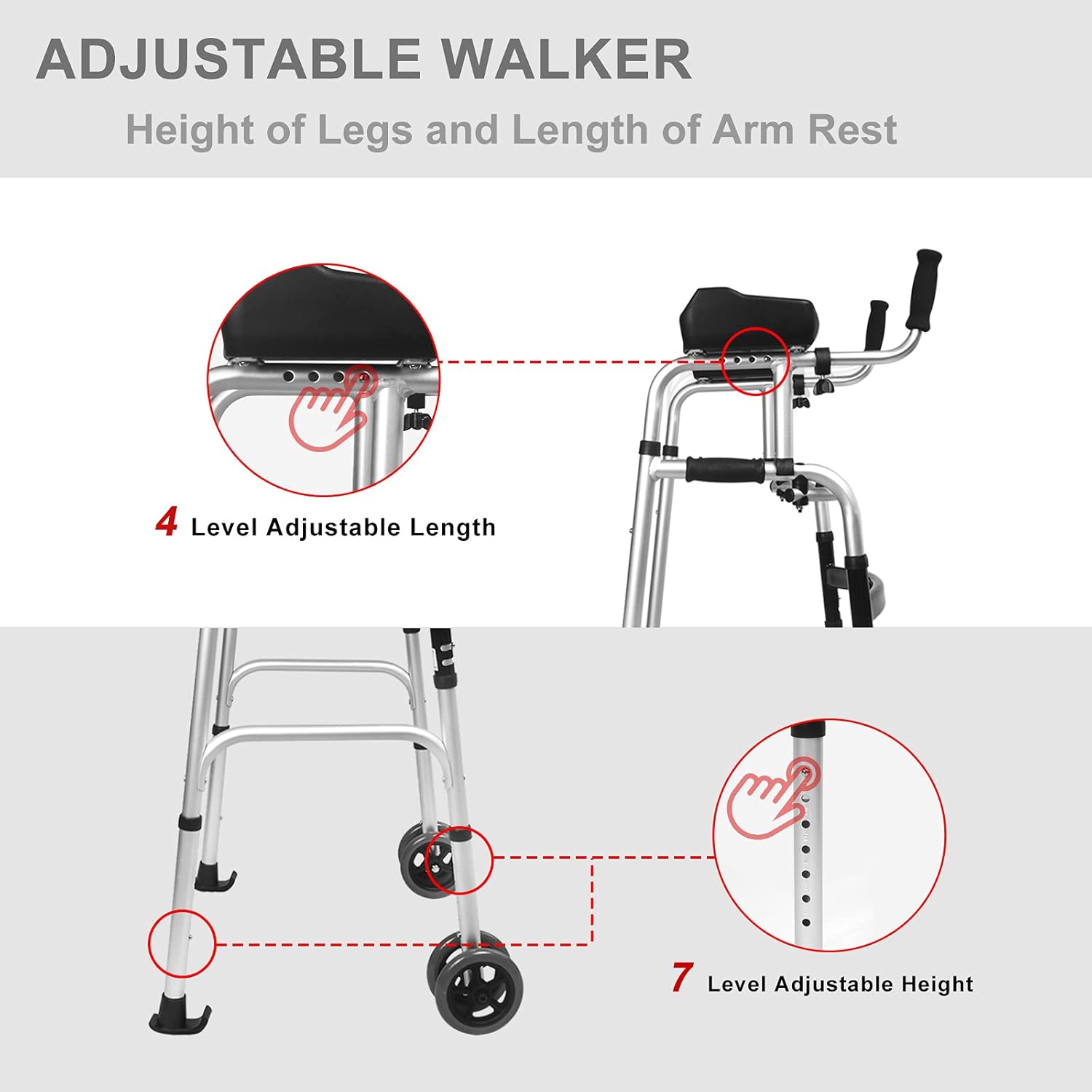 AHB Folding Walker with 4 Wheels and Arm Rest Pad, Lightweight Standard ...