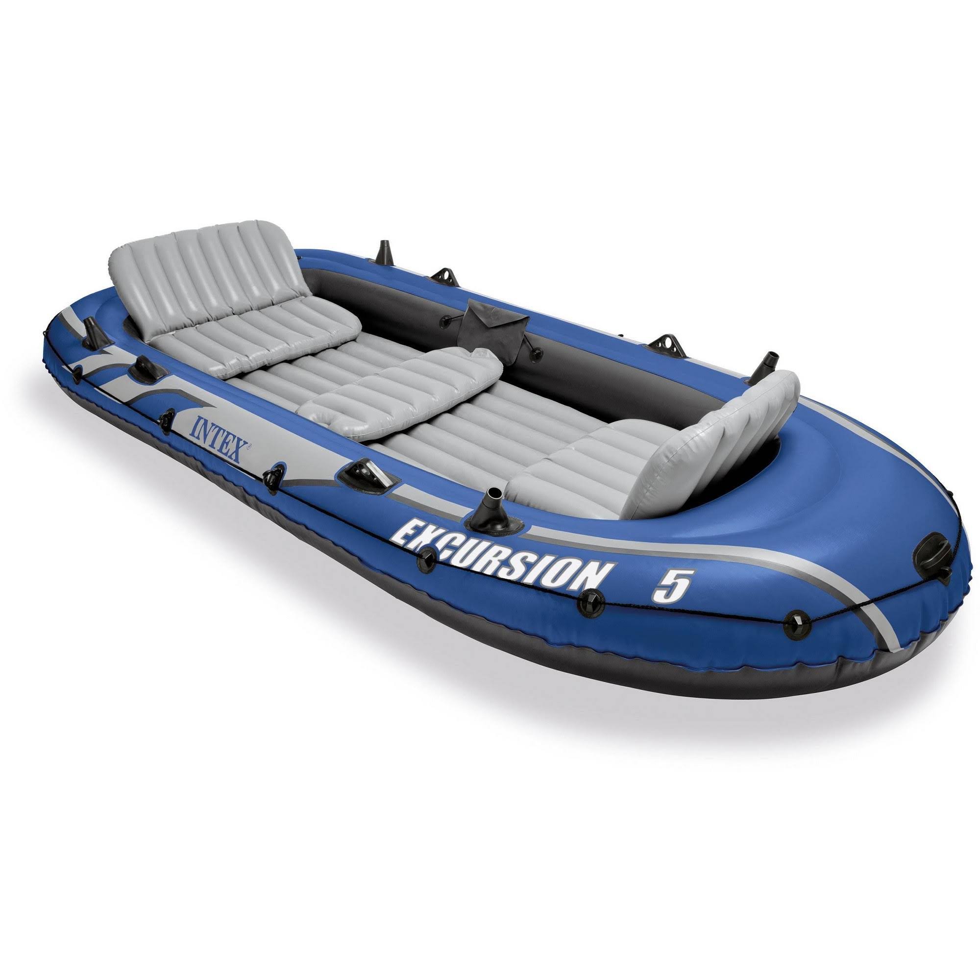 Intex Excursion 5 Person Inflatable Fishing Boat Set with 2 Oars Air ...