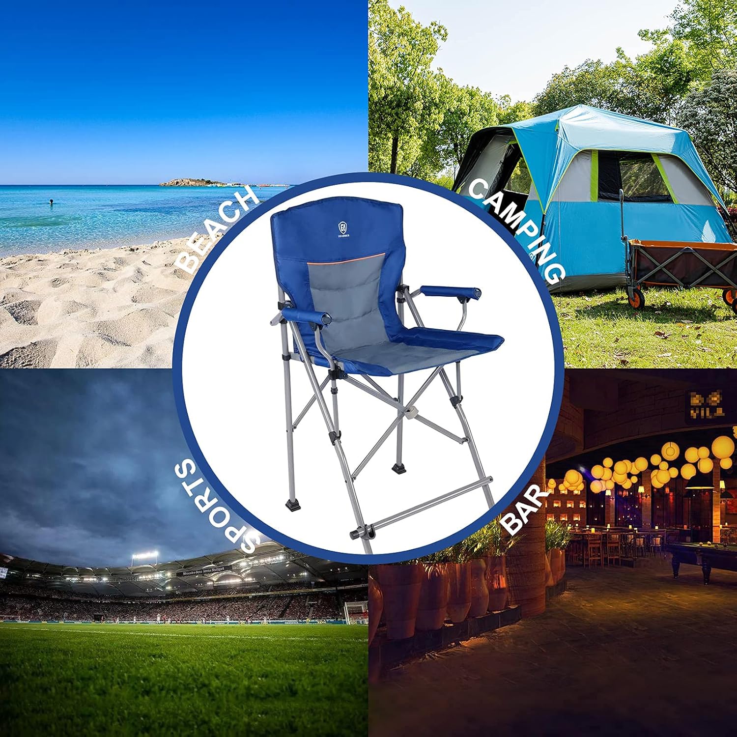 EVER ADVANCED Tall Folding Chair, Portable Camping Chair Bar Height ...