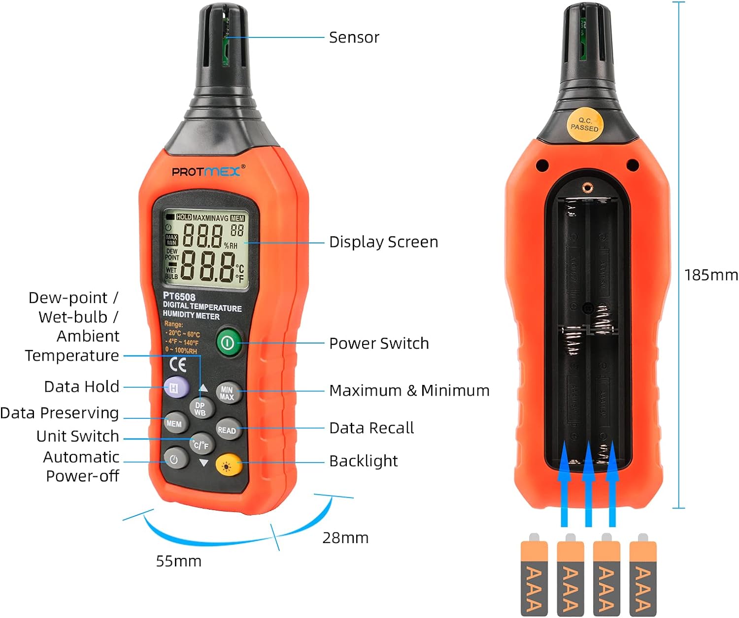 Protmex PT618 Temperature Humidity Meter Thermometer Hygrometer ...