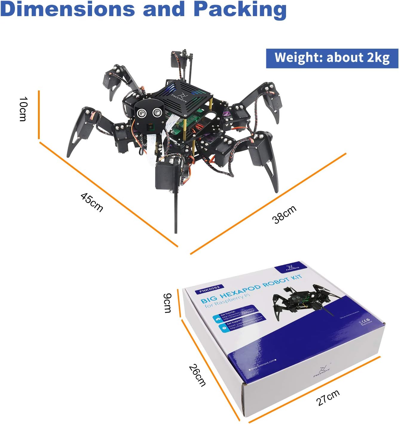 Freenove Big Hexapod Robot Kit for Raspberry Pi 4 B 3 B+ B A+, Walking ...