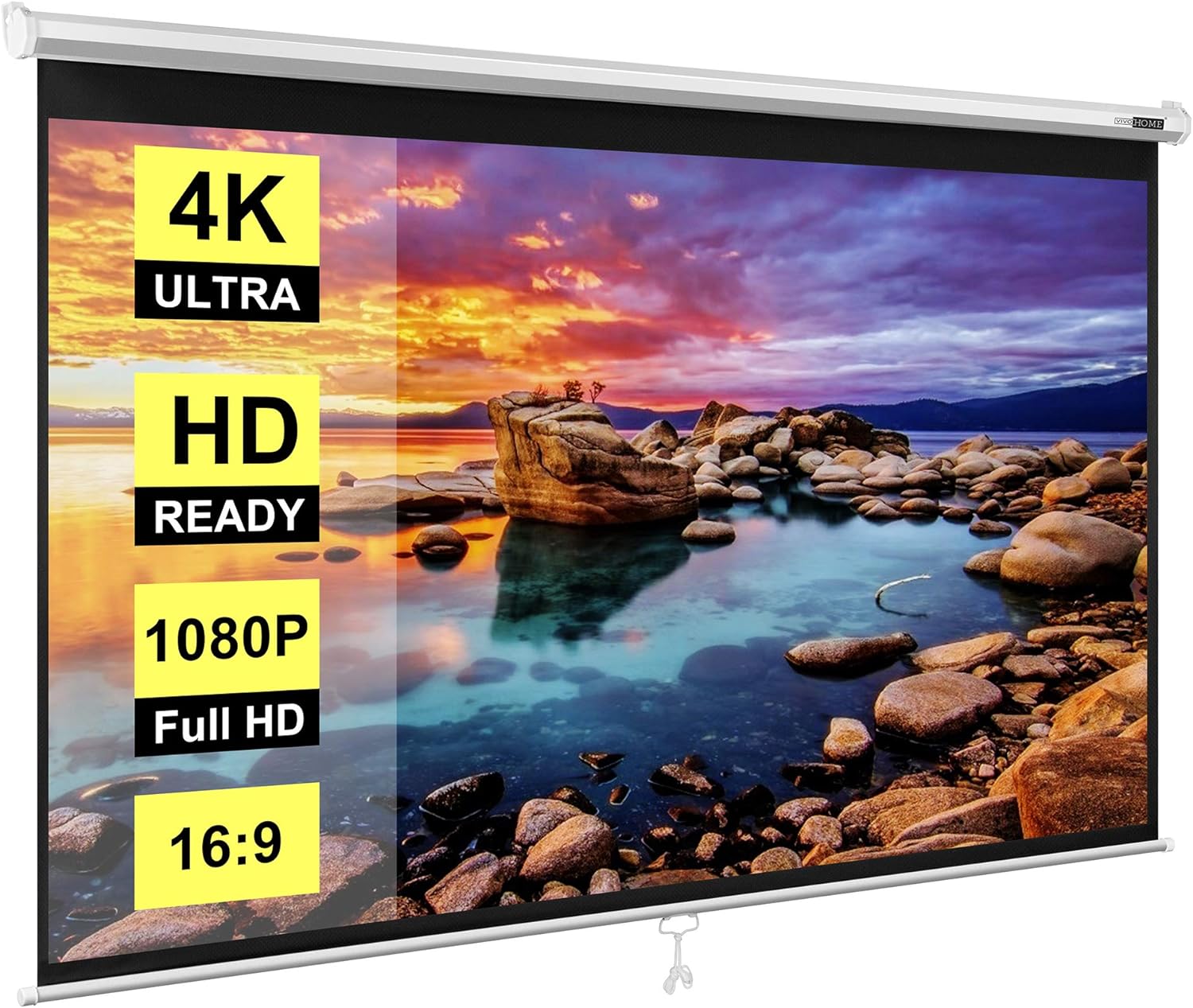 Projection Screens 120 Inch Manual Pull Down Projector Screen, 1:1 HD ...