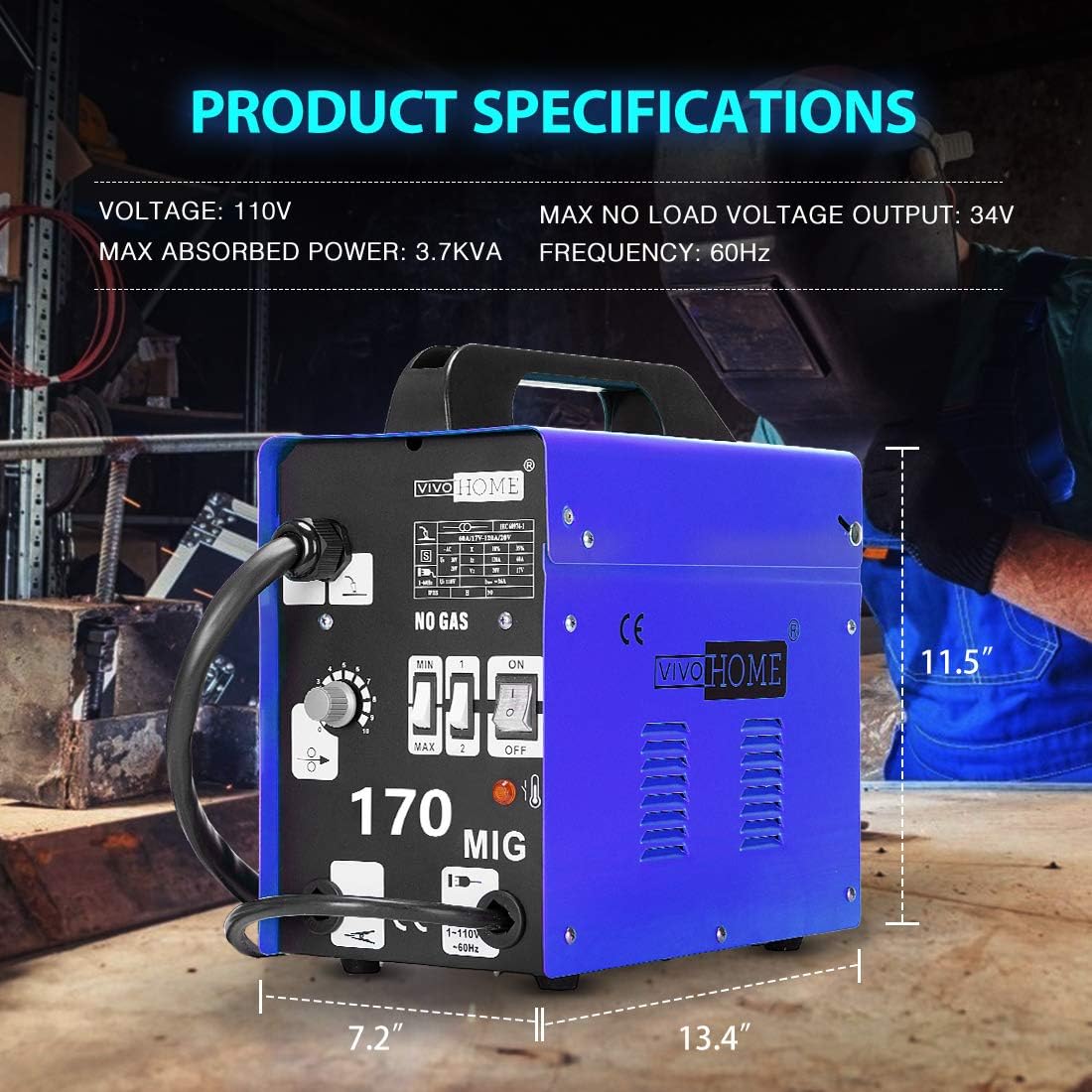 VIVOHOME MIG Welder 170 Flux Core Wire Automatic Feed Welding Machine ...