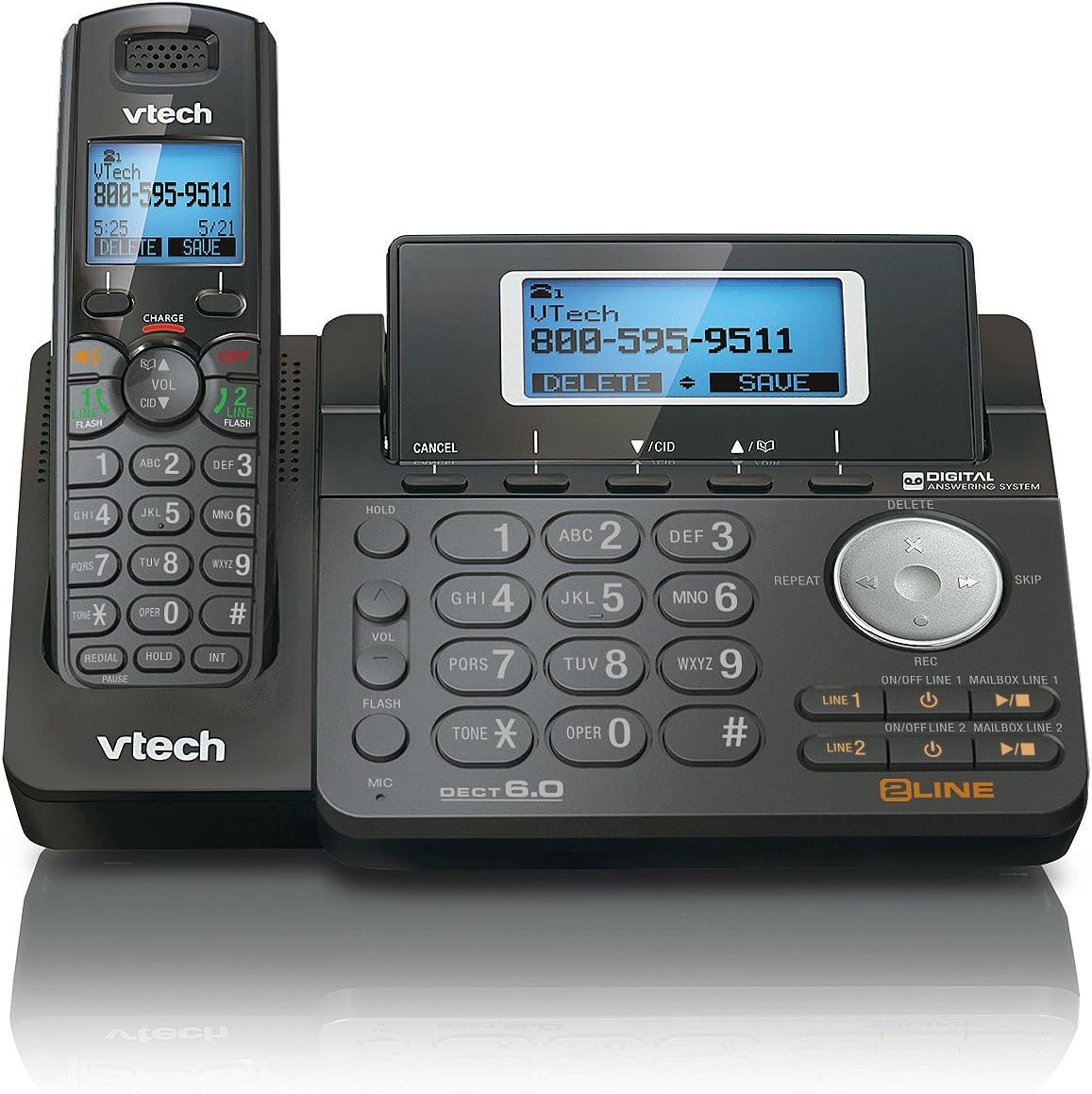 VTech DS6151-11 DECT 6.0 2-Line Expandable Cordless Phone + (5) DS6101 ...