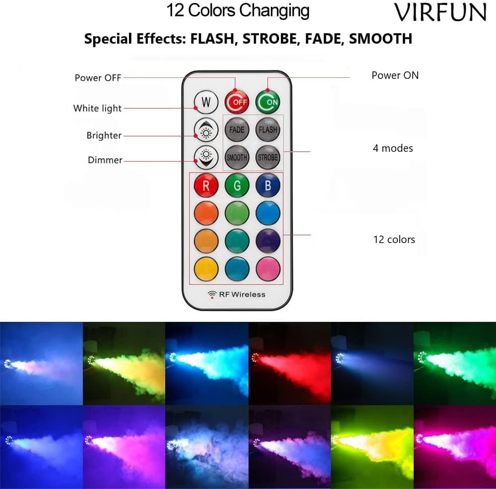 Fog Machine, VIRFUN 500W Smoke Machine Fog with 12 Colorful ...