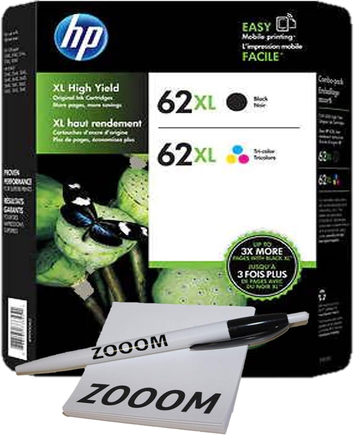 62XL Black and Tri-Color Ink Cartridges with Zooom Pen and Sticky Notes ...