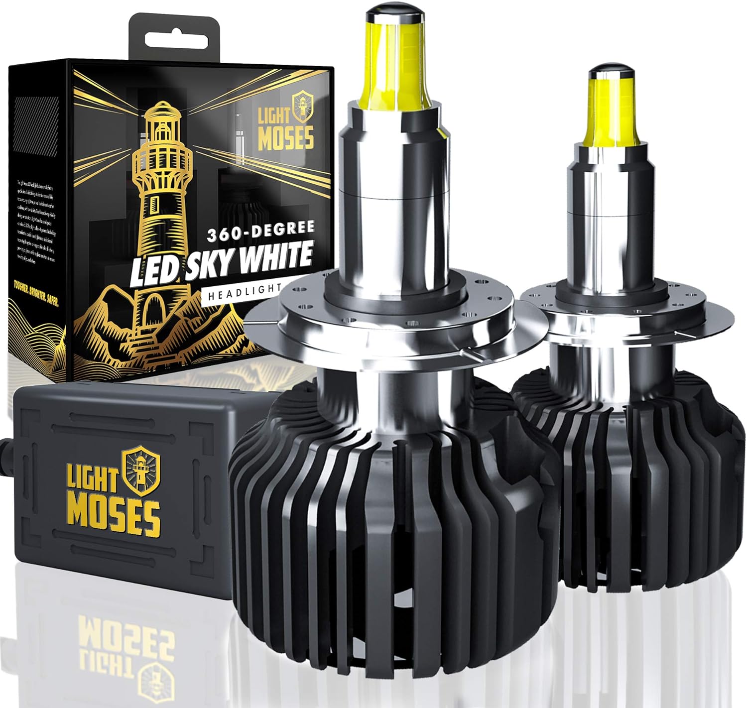 Light Moses H7 LED Headlight Bulbs 360-Degree Premium 6,000K Sky White ...