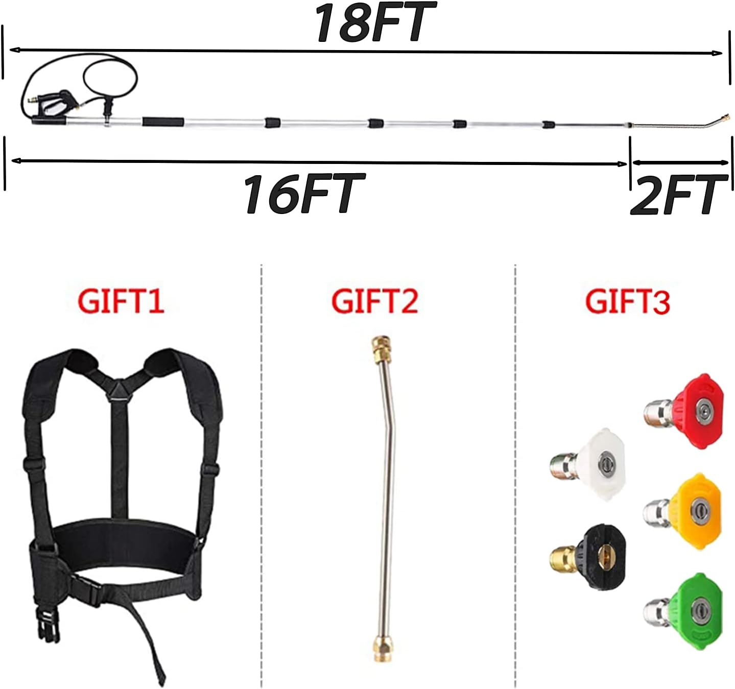 jOYjOB Pressure Washer Extension Wand 18FT with Brush Attachment Nozzle ...
