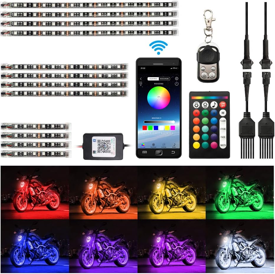 HYB 12 Piece Motorcycle LED Light Kit with APP IR RF Wireless Remote ...