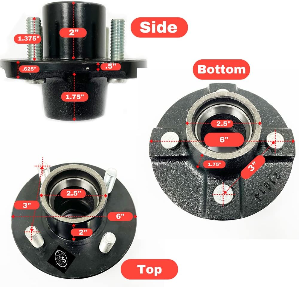 SOUTHWEST WHEEL 2,000 lbs Trailer Axle Spindle with 4-4" Bolt Circle ...