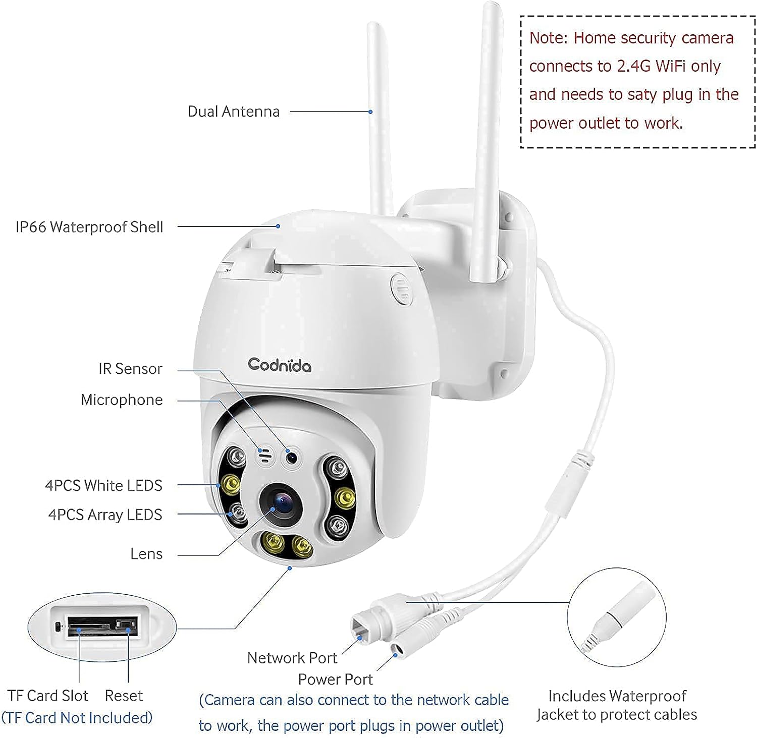 Security Camera Outdoor, Codnida Pan Tilt Wireless WiFi Home Security ...