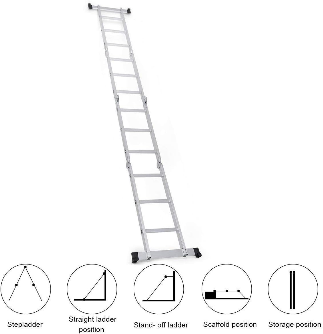 Giantex 12.5 Ft Multi Purpose Folding Step Ladder Platform Extendable ...