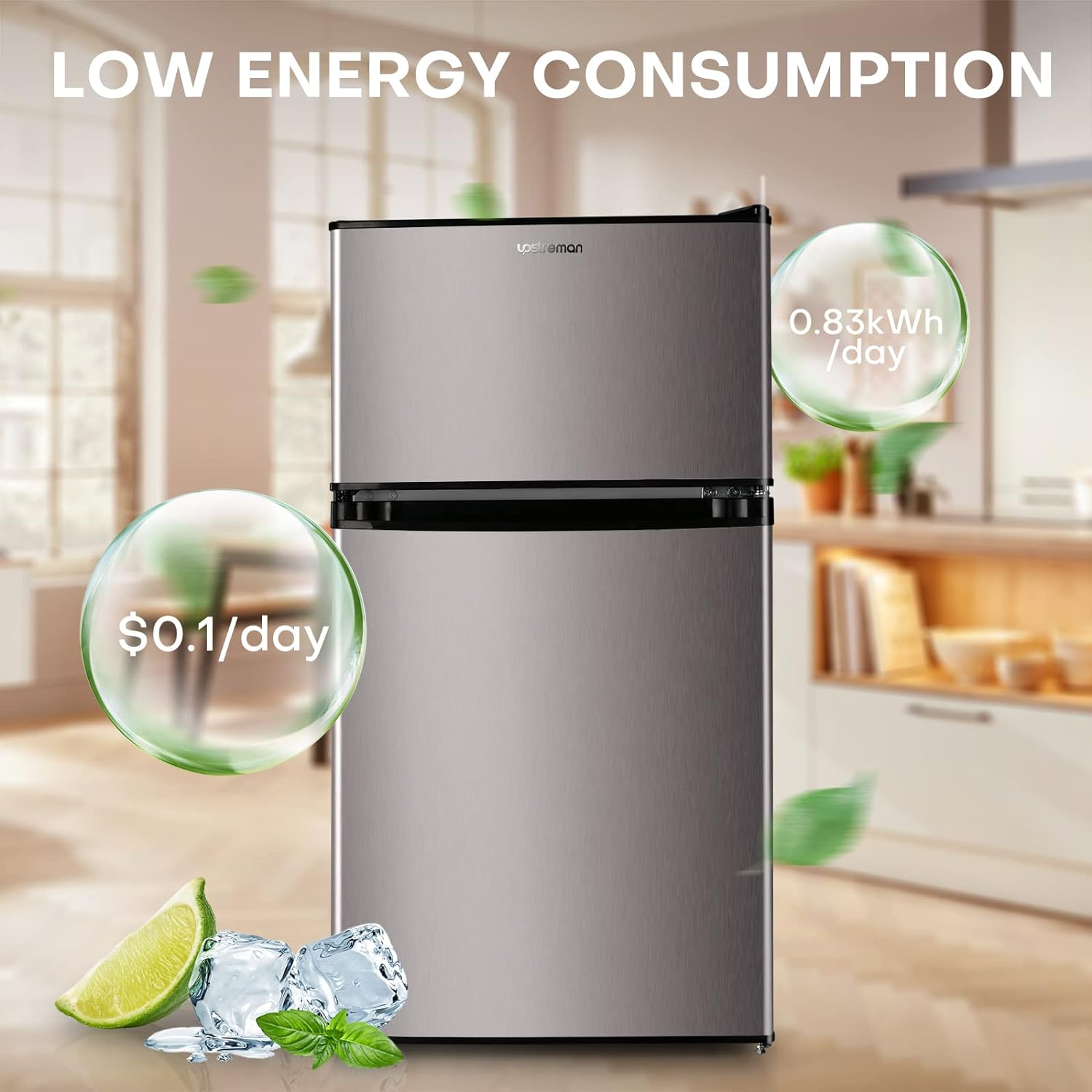 Refrigerators 3.2 Cu.Ft Mini Fridge with Freezer, Stainless Steel 2 ...