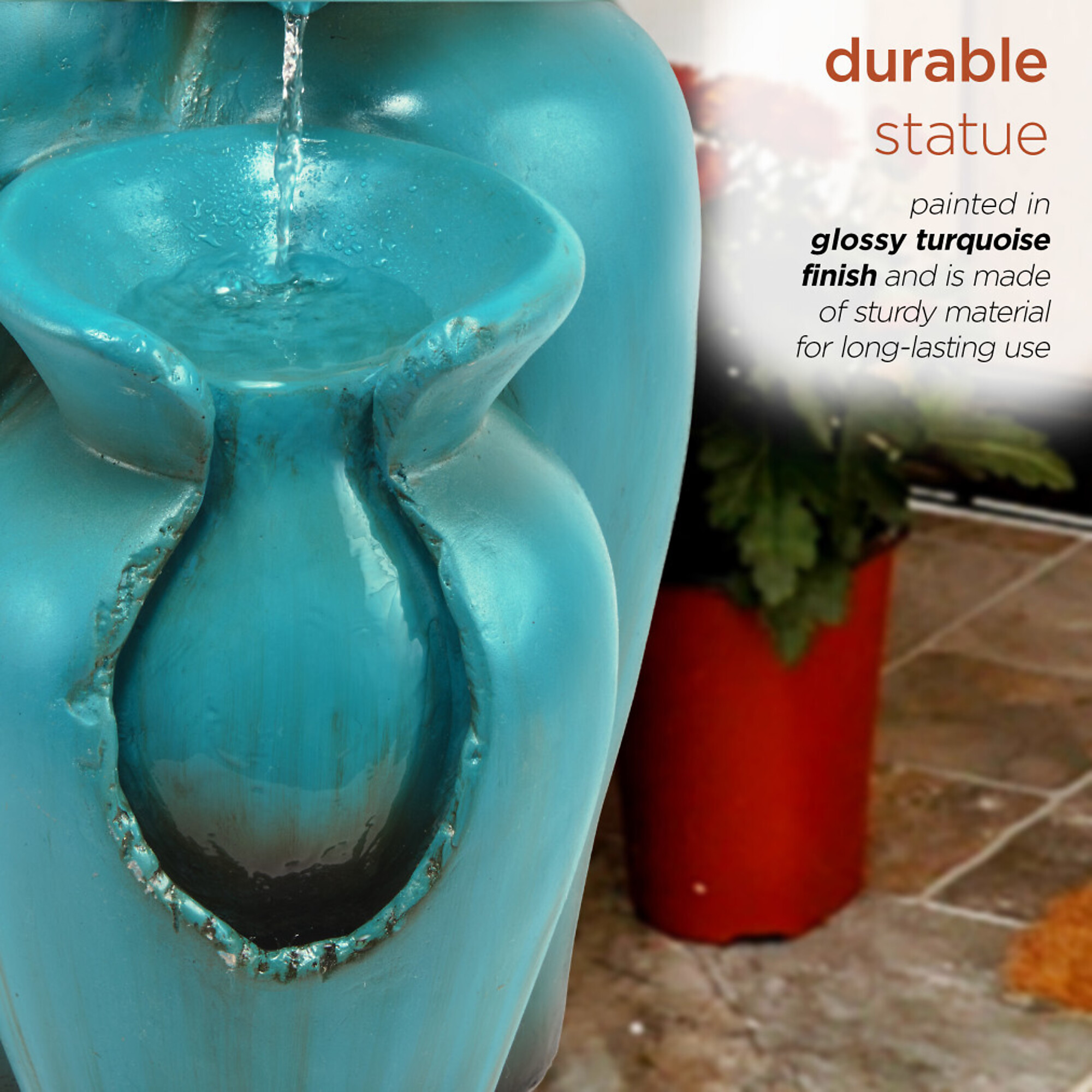 Alpine Corporation, 3-Tier Rustic Turquoise Ceramic-Look Jars Fountain ...