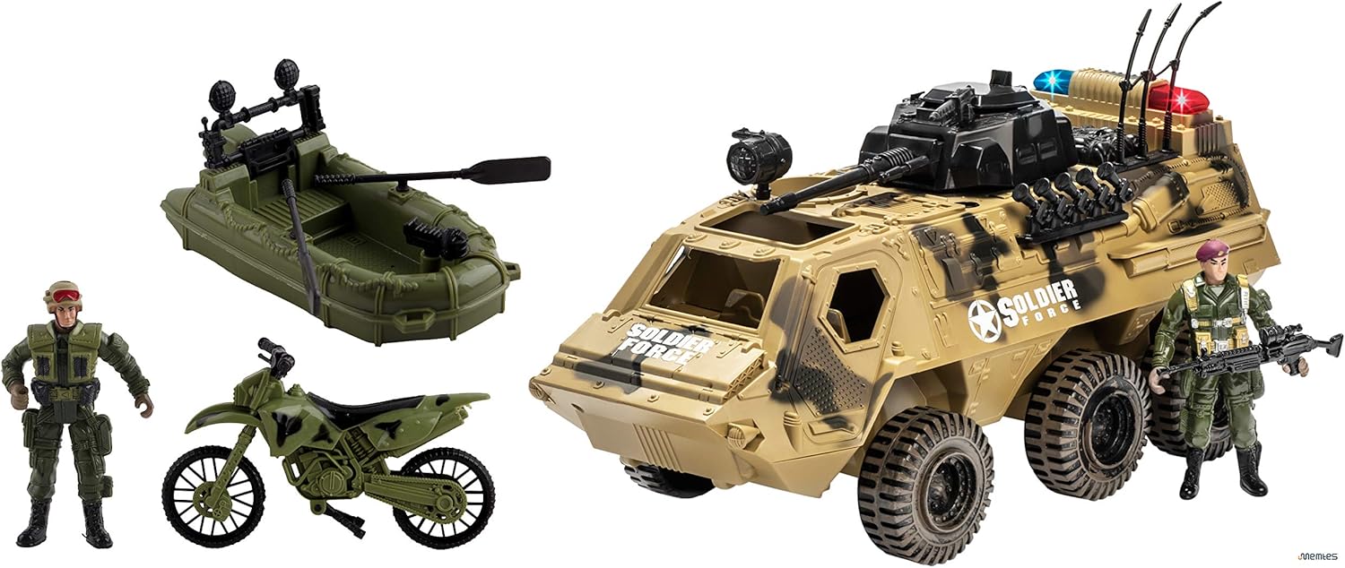 Memtes Military Fighter Army Truck Tank Toy, Mini Motorcycle, Mini Raft ...