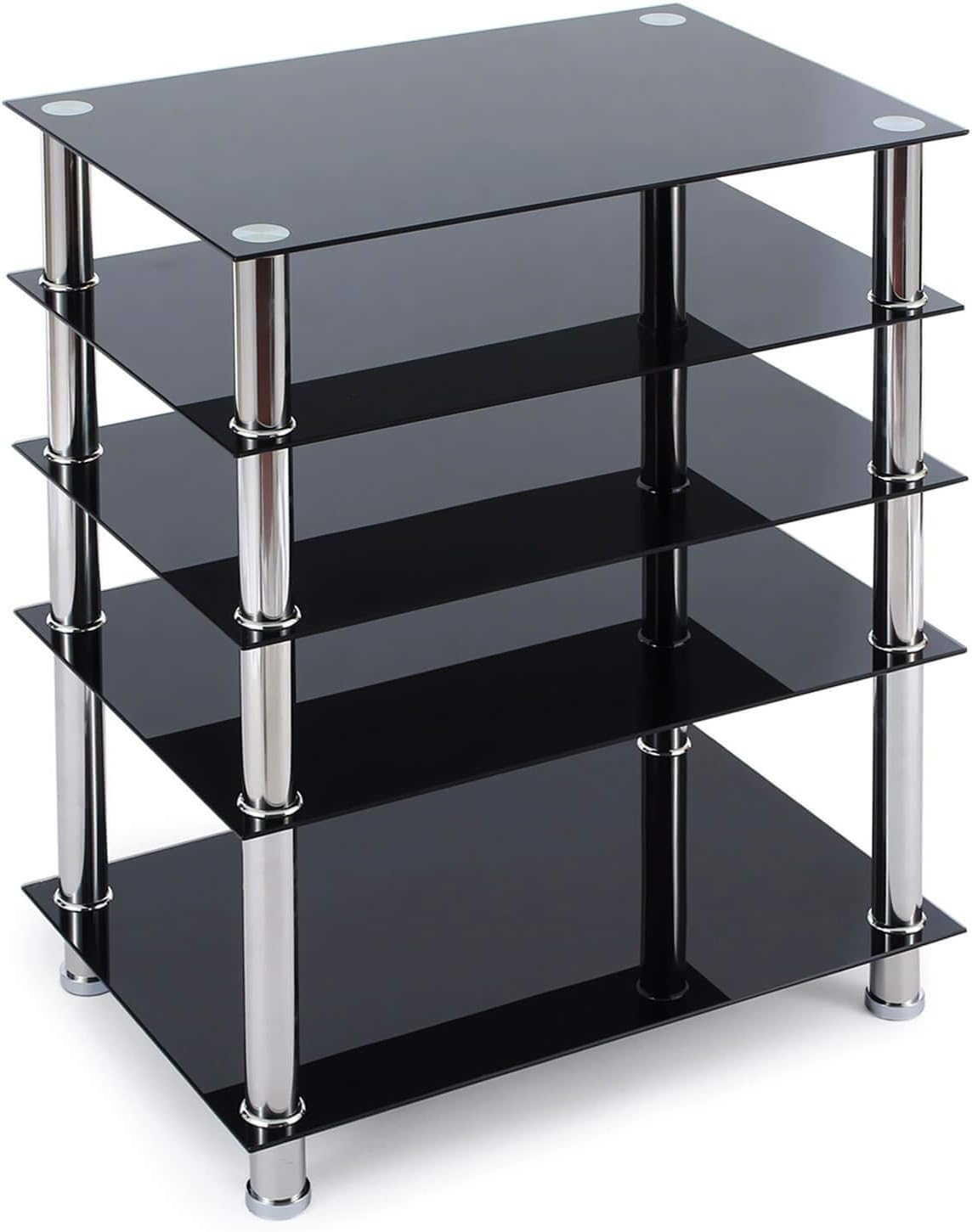 Audio-Video Media Stand with 5-Tier Tempered Glass Shelves, Modern AV ...
