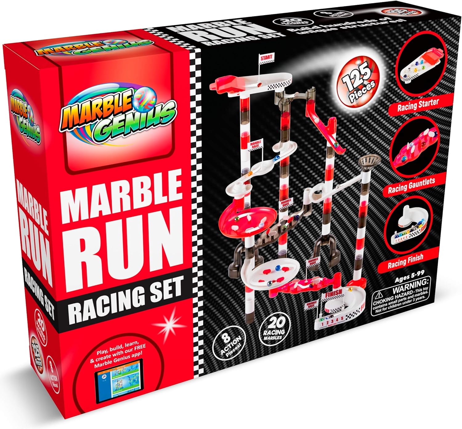Marble Run Racing Set (125 Pieces) with Designer Marbles, Racing Action ...