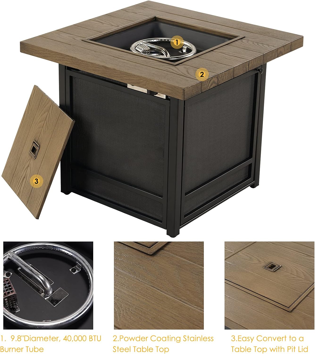 Grand patio Outdoor 43 Inch Propane Gas Fire Pit Table, Rectangle Fire ...