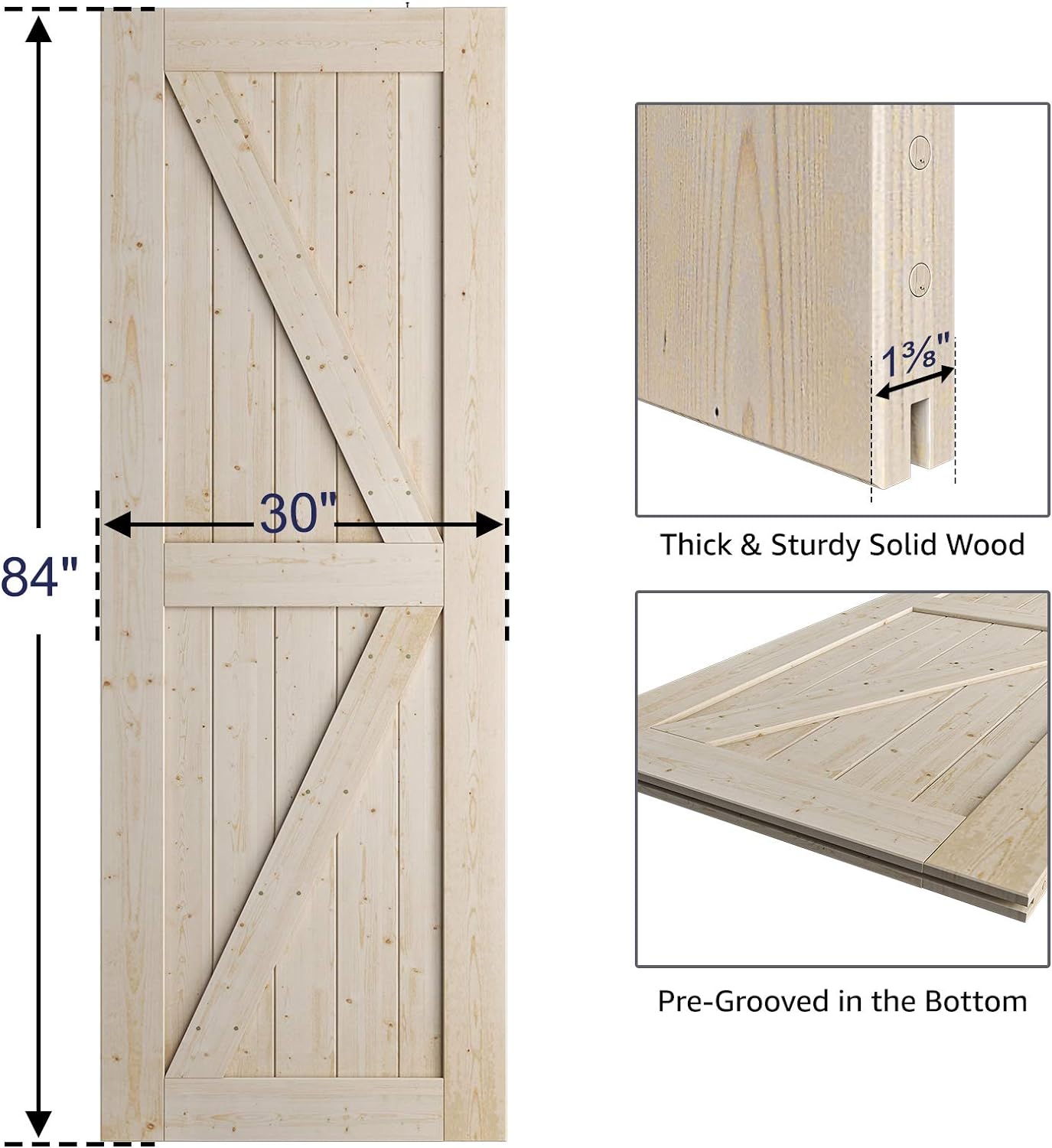 Door Hardware & Locks 36in x 84in Sliding Barn Door with 6.6ft Barn ...
