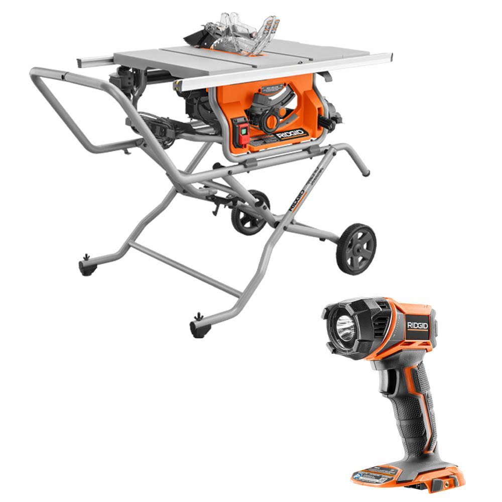 Ridgid 10 in. Pro Jobsite Table Saw with Stand and 18-Volt Torch Light ...