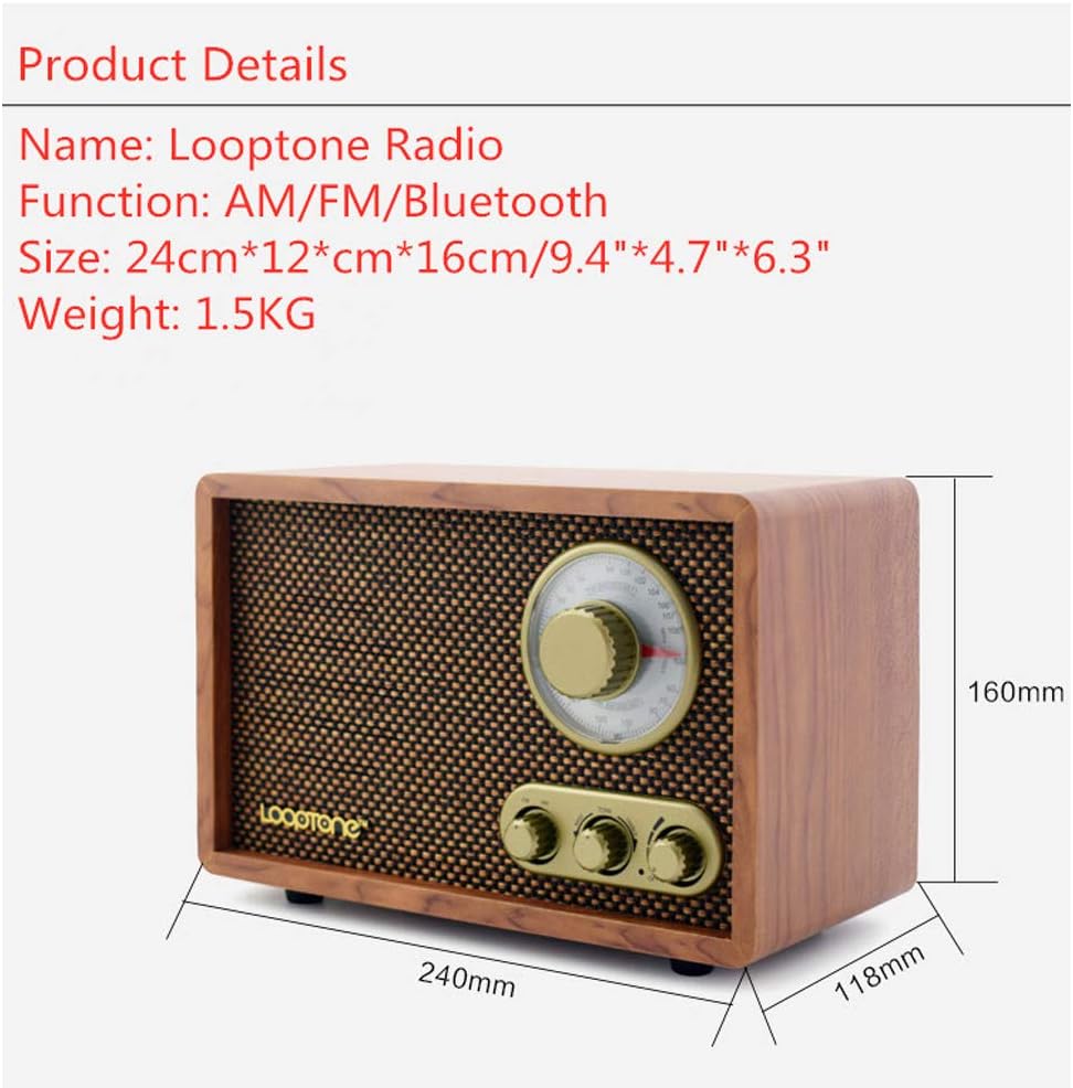 LoopTone AM FM Classic Retro Radio with Bluetooth Speaker,Vintage Wood ...