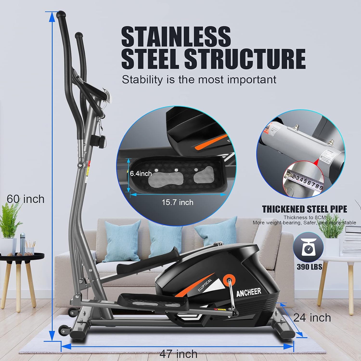 ANCHEER Elliptical Machine, Quiet & Smooth Driven Magnetic Elliptical ...