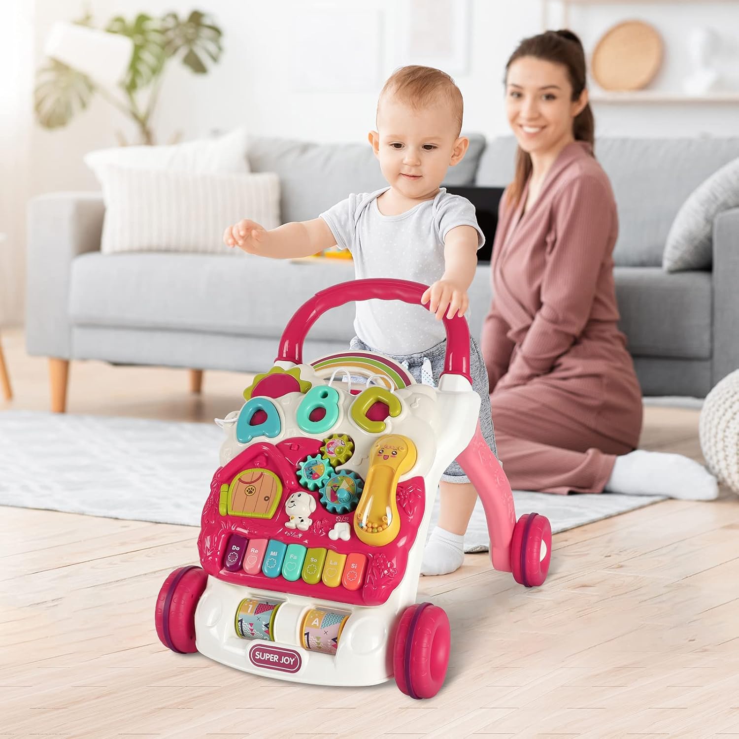 SUPER JOY 3 in 1 Baby Walker,Sit to Stand Learning Walkers & Removable Play Panel, Kids Early ...