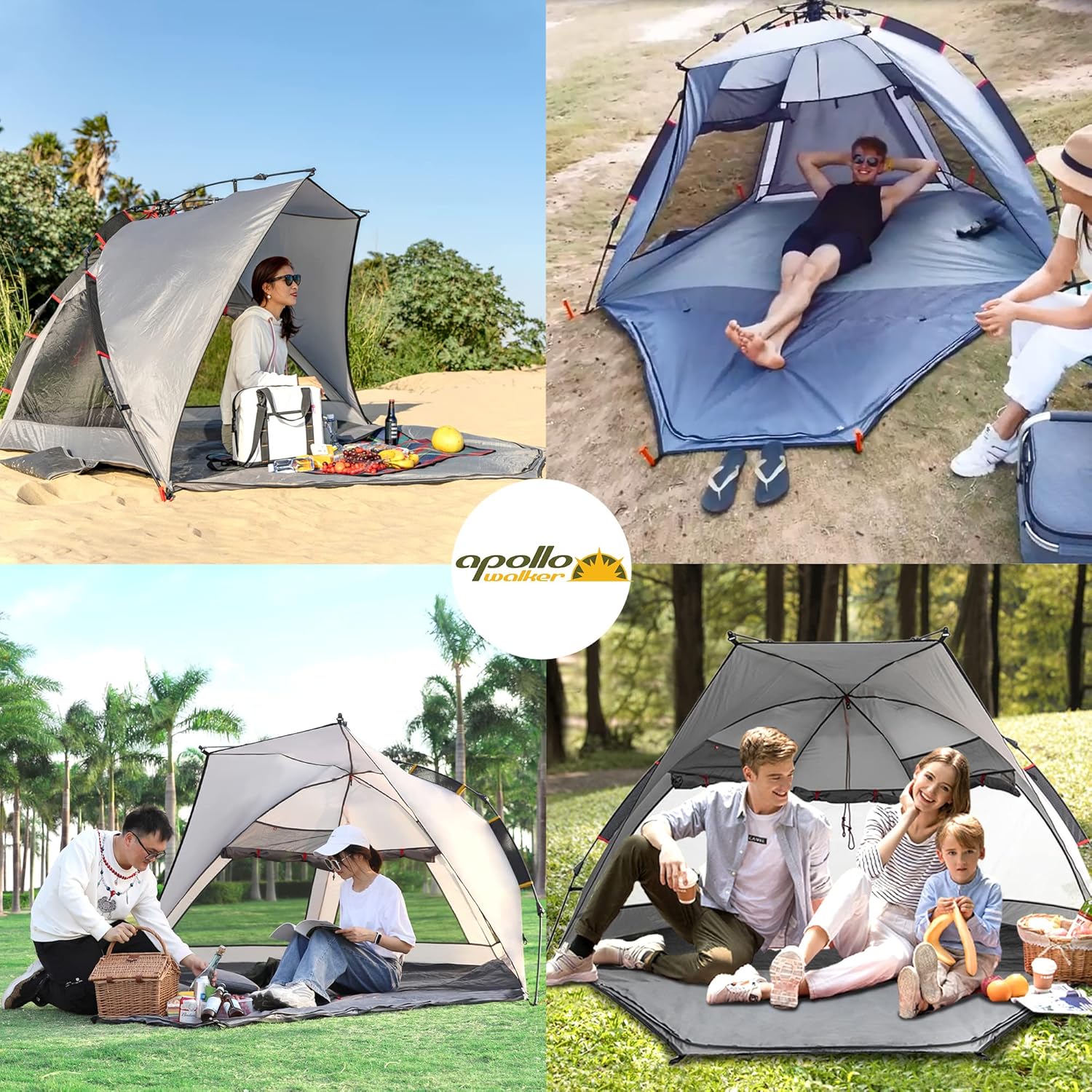 apollo walker Pop Up Beach Tent for 4 Person Sun Shade Shelter Large ...