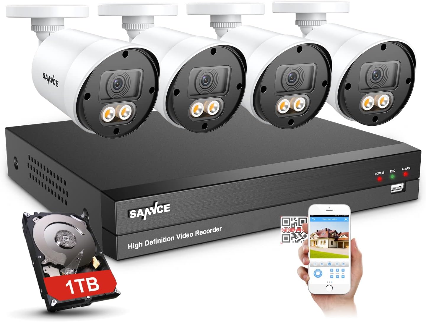 Color Night Vision Security Camera, SANNCE 8CH 5MP-N Wired CCTV Camera ...