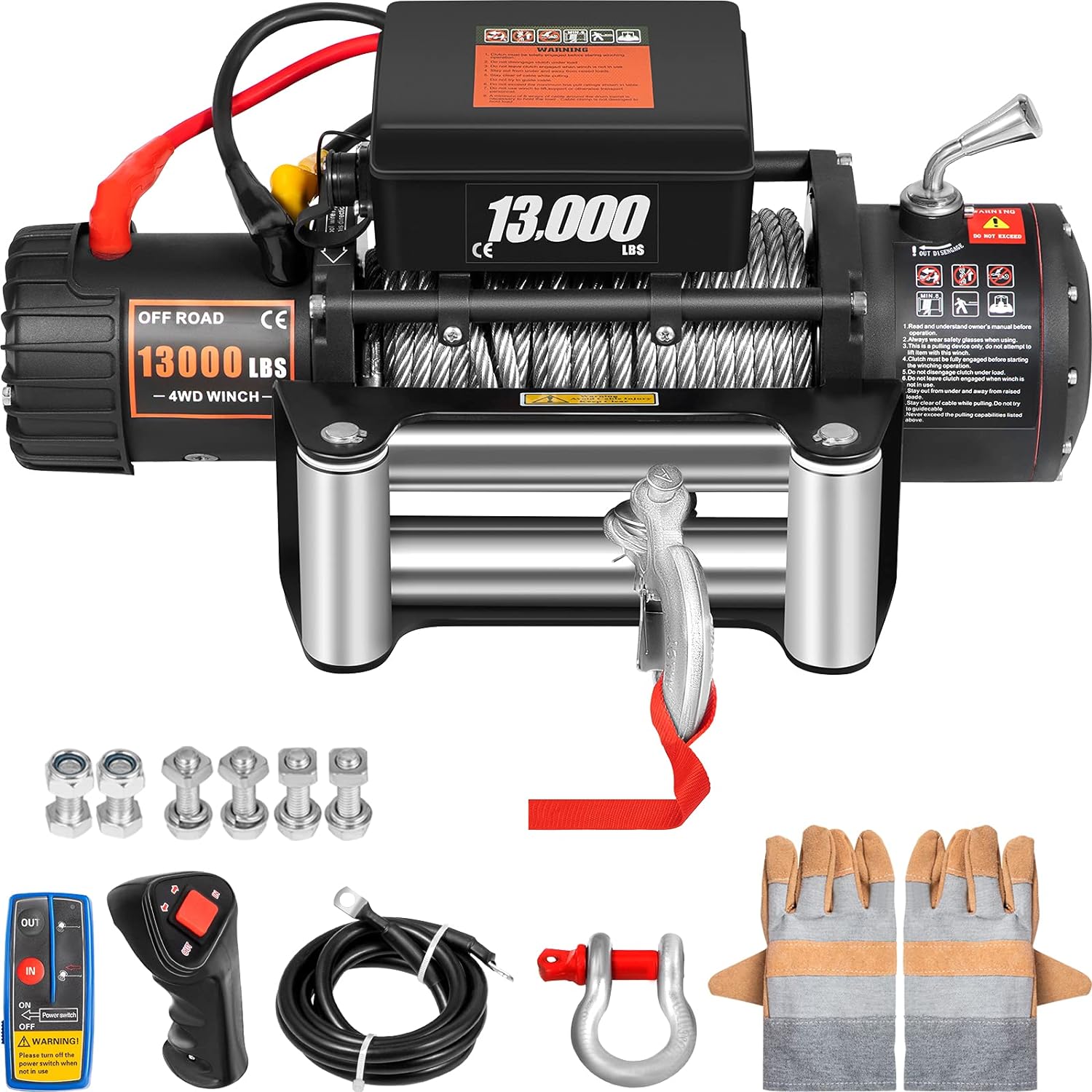 VEVOR Truck Winch 13000lbs Electric Winch 26m/85ft Cable Steel 12V ...