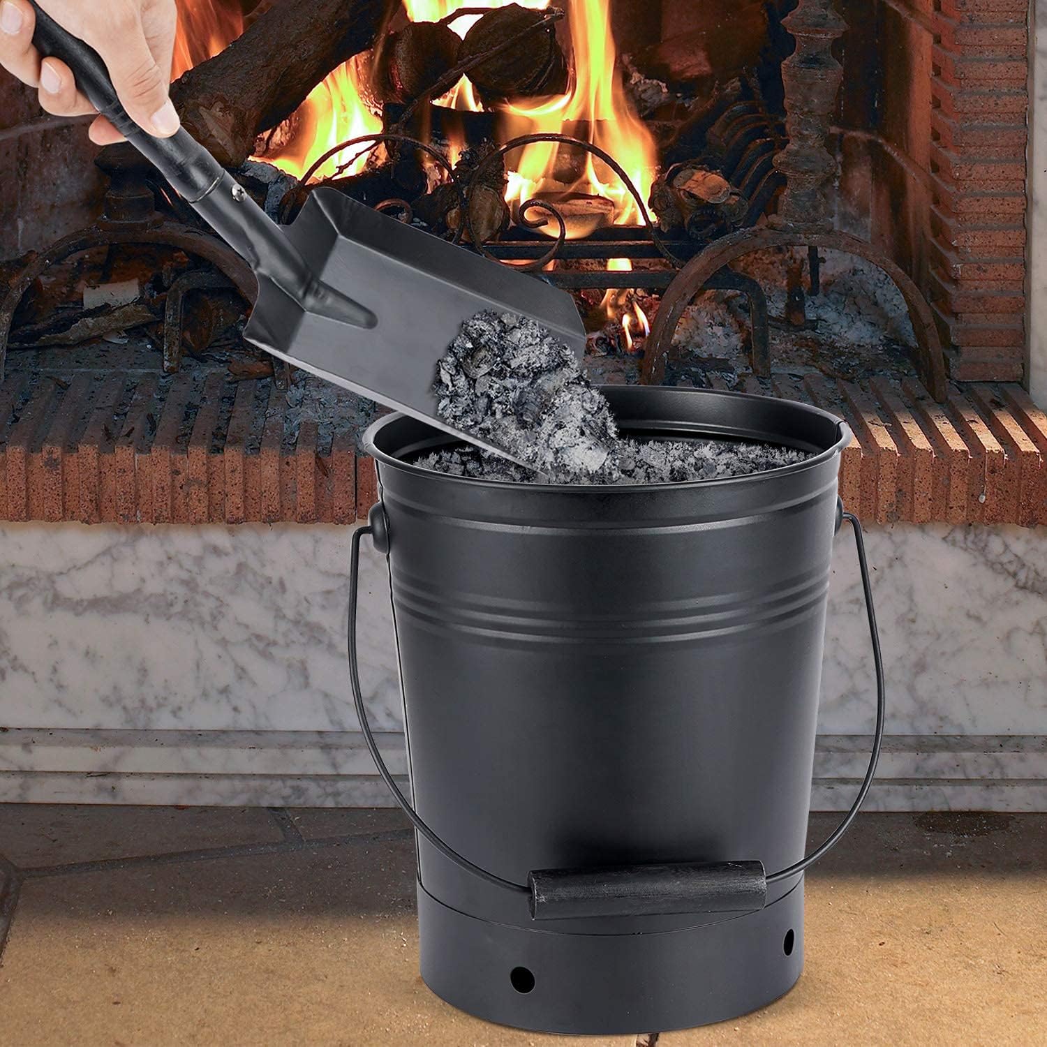 INNO STAGE Ash Bucket with Lid and Wood Handle Coal Shovel, Ash Carrier Pail Fireplace Tools ...
