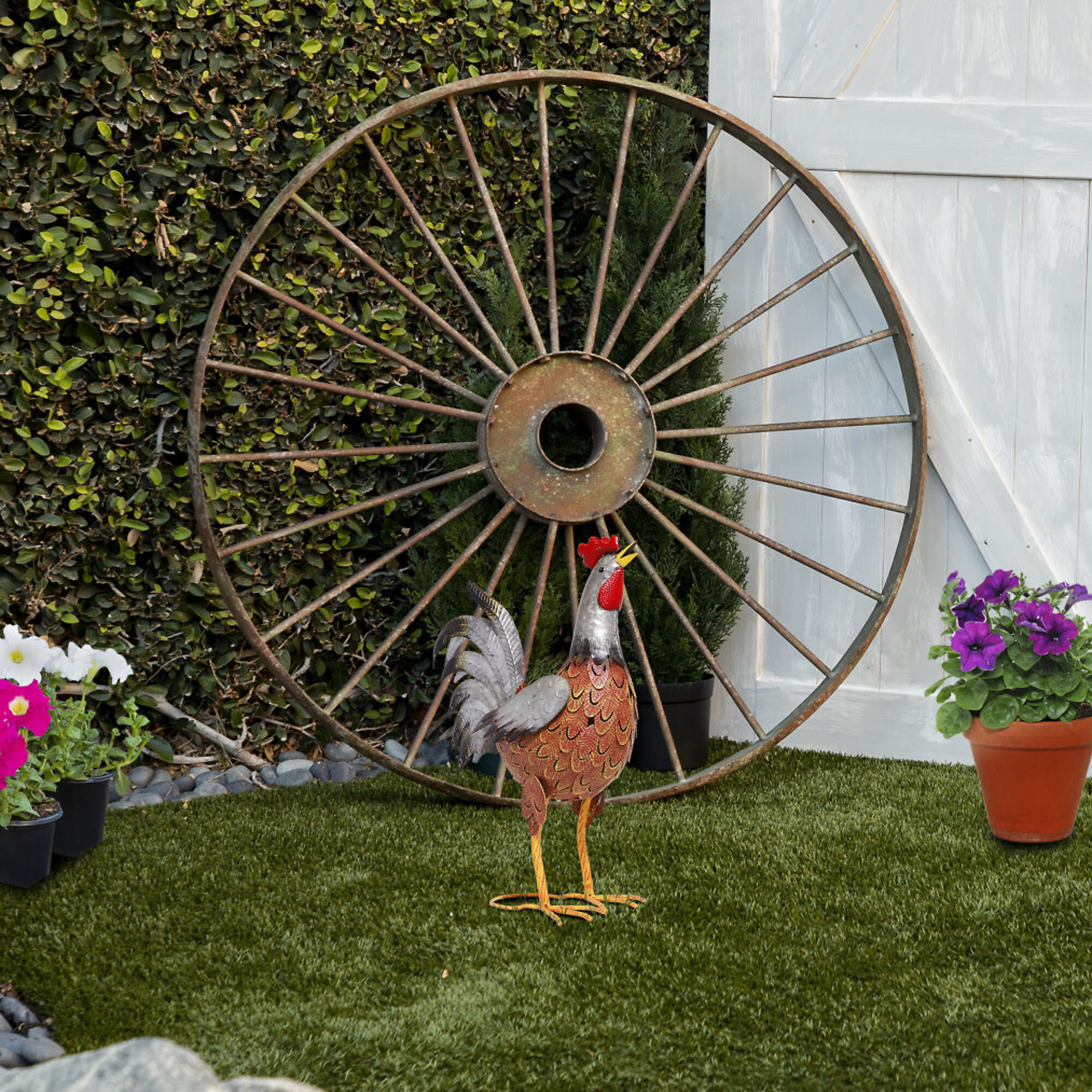 Alpine Corporation, Silver and Rust Rooster Decor,Metal, Model# JUM388 ...