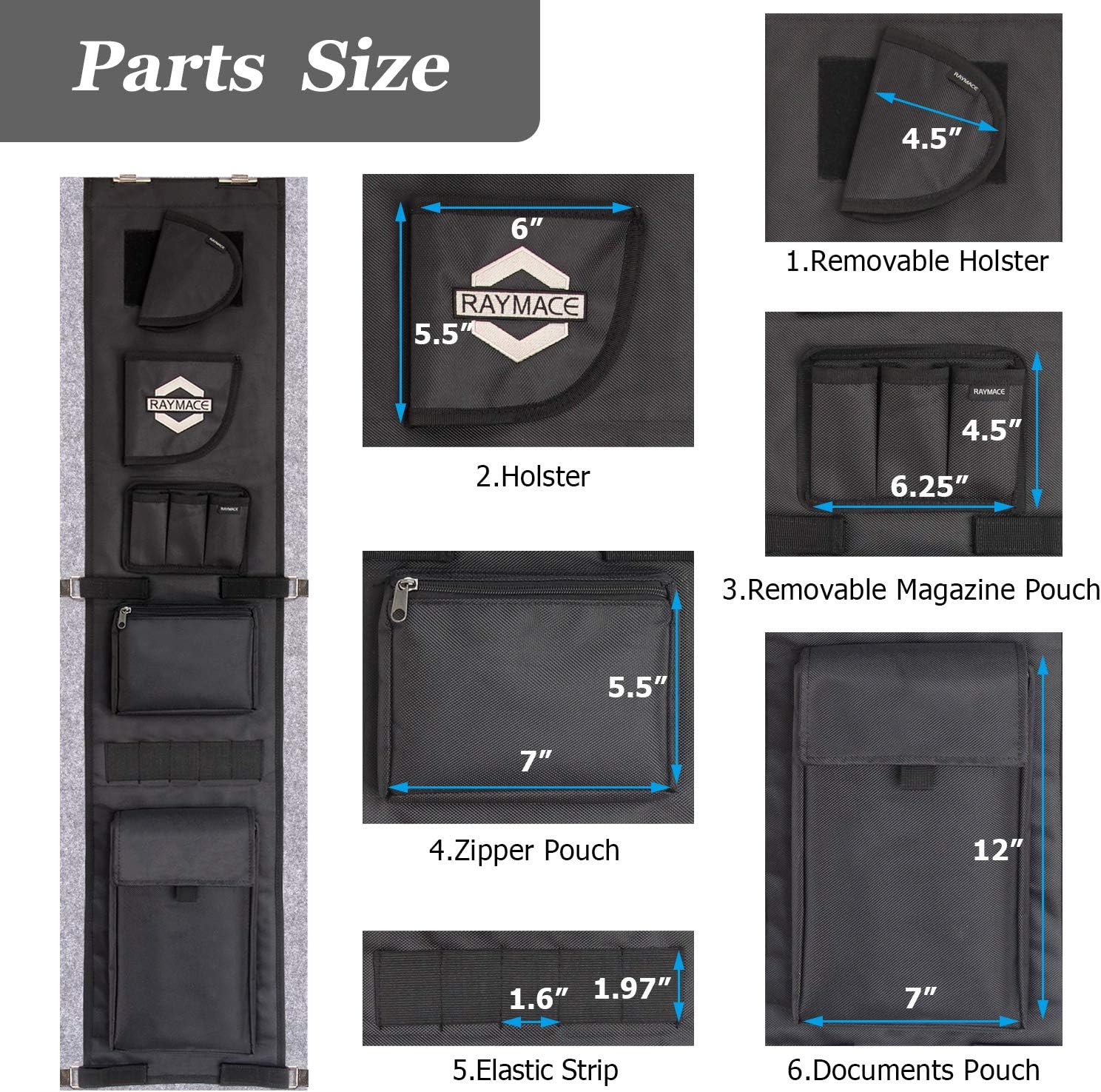 RAYMACE Gun Safe Door Panel Organizer 10W*46H inch，Adjustable Width to ...
