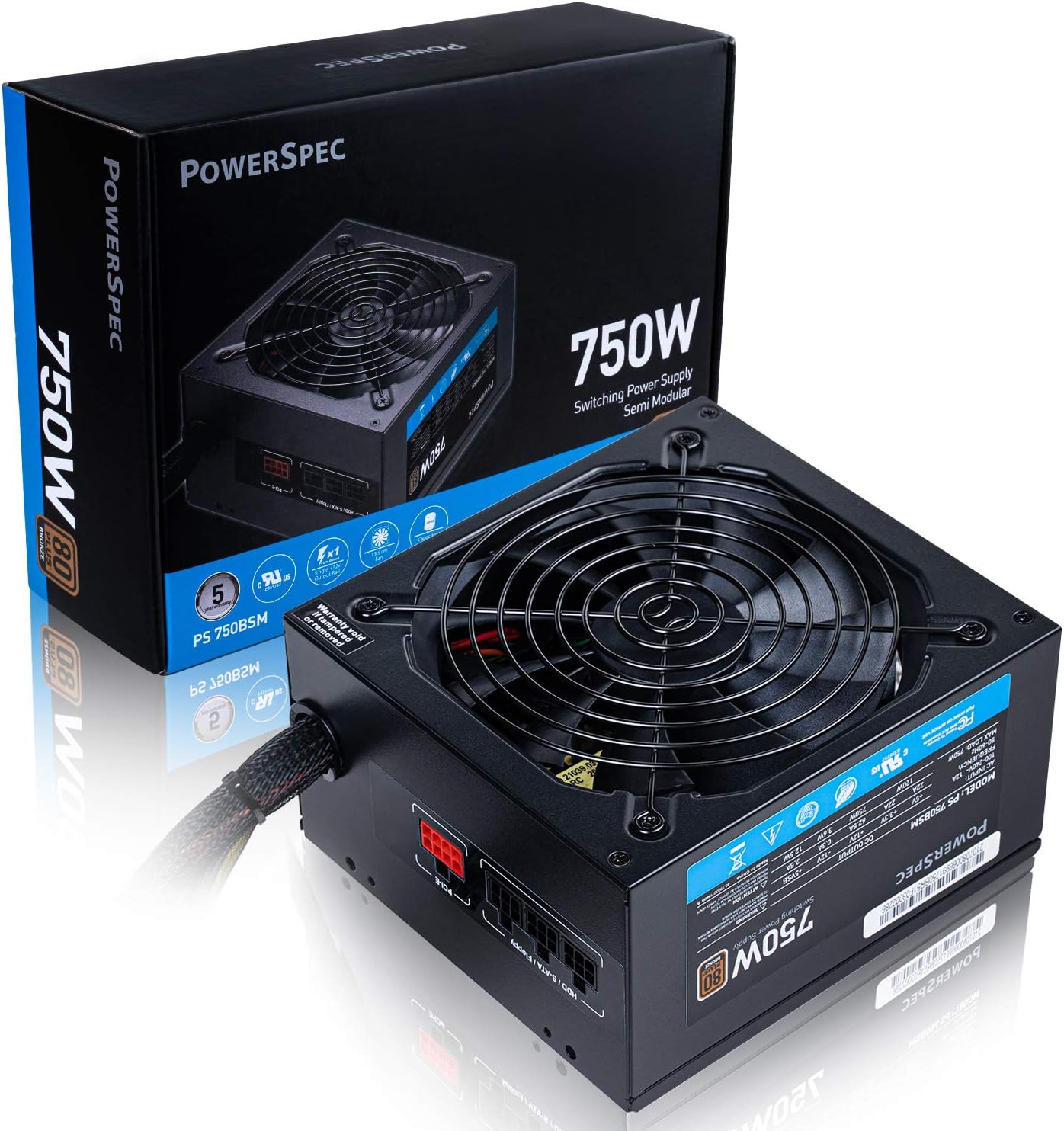 PowerSpec 750W Power Supply Semi Modular 80 Plus Bronze Certified ATX ...