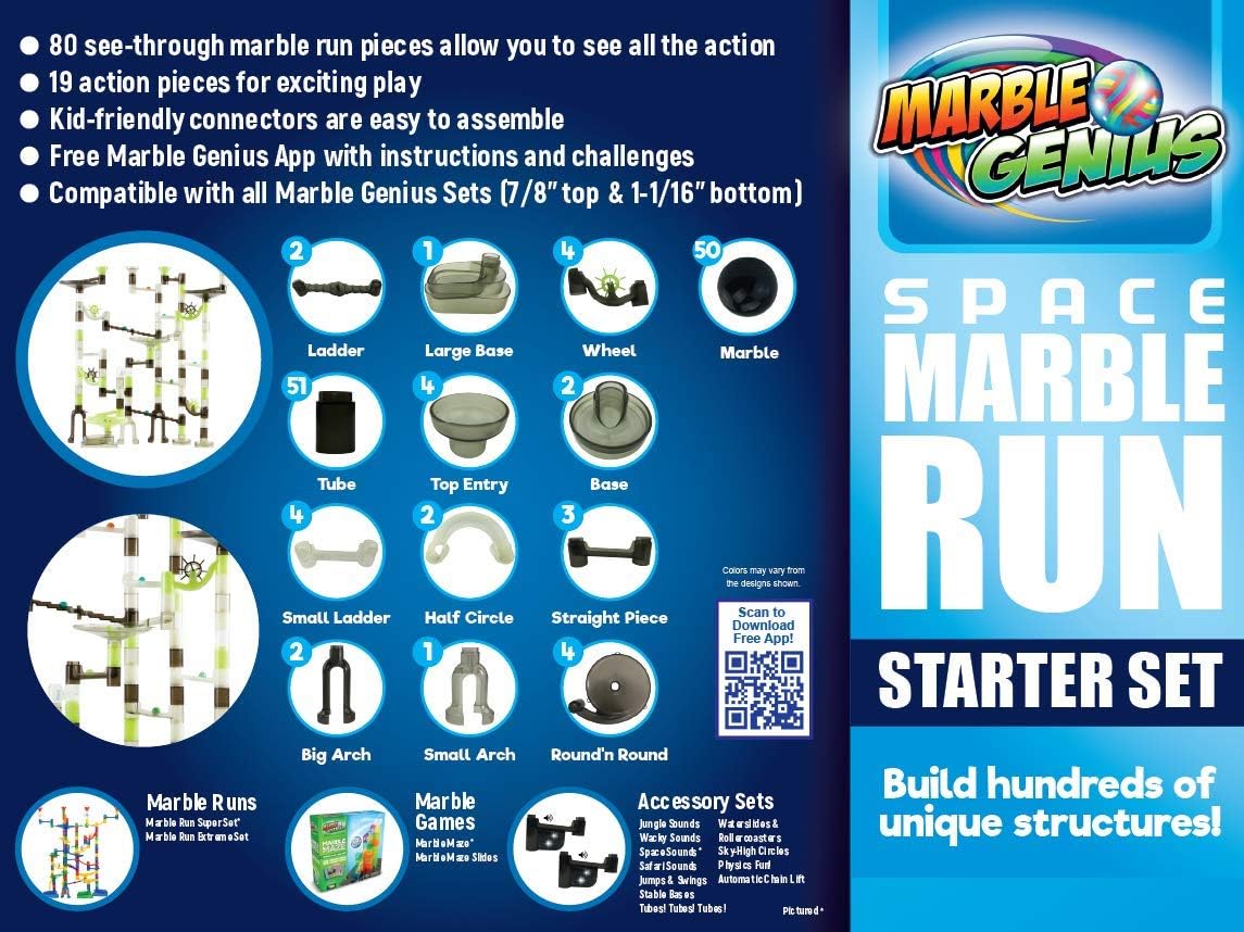 Marble Genius Marble Run Space Starter Set - Glow-in-The-Dark - 130 ...