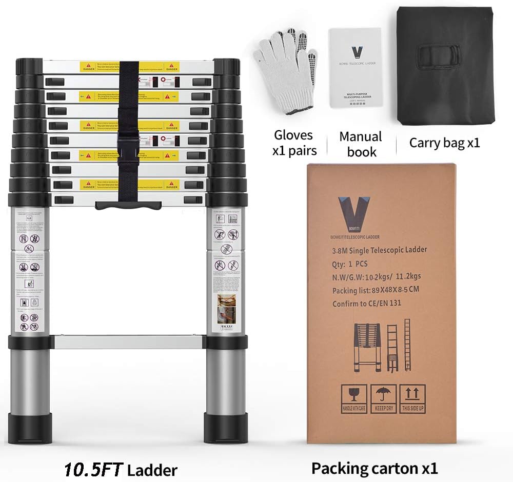 Telescoping Extension Ladder 15.5FT, Aluminum Telescopic Ladders with ...