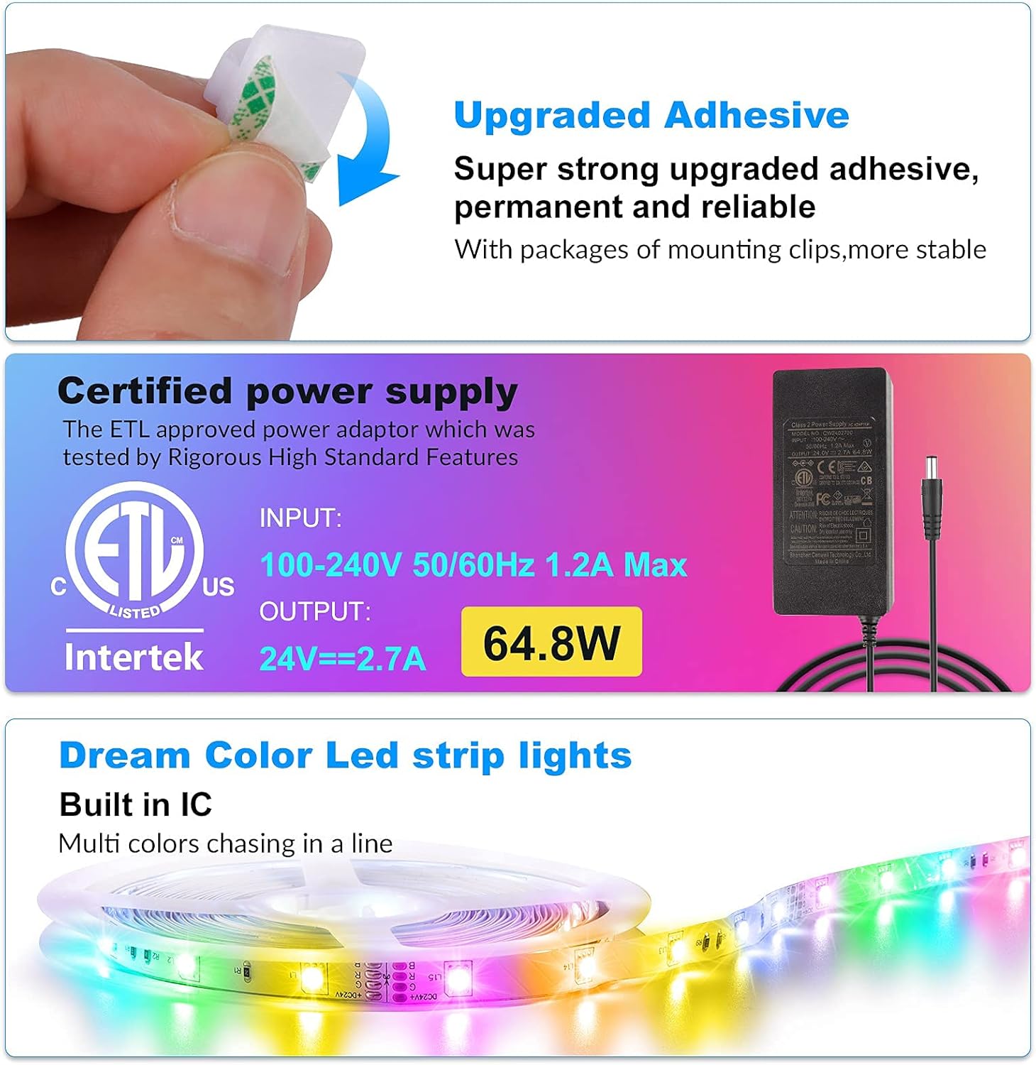 LED Strip Lights for Bedroom, 65.6 Feet Ultra-Long Dream Color LED ...