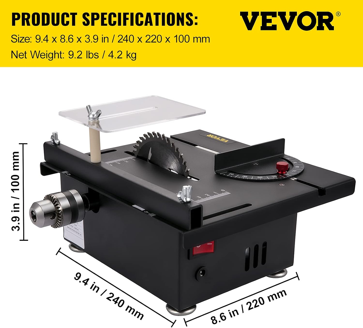 VEVOR Mini Table Saw, 96W Hobby Table Saw for Woodworking, 0-90 Angle ...