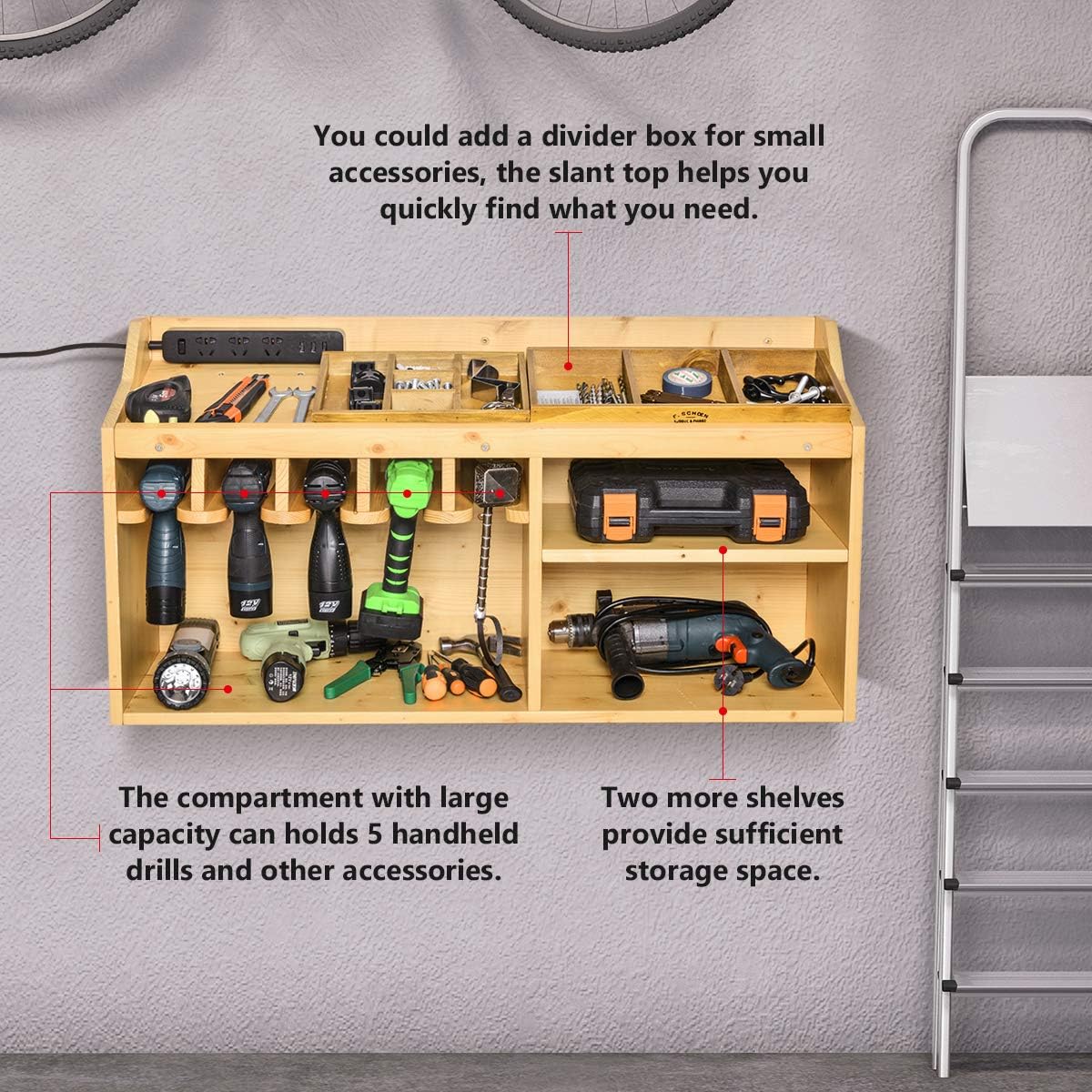 Sunix Cordless Drill Charging Station Power Tool Organizer Wall Mount ...