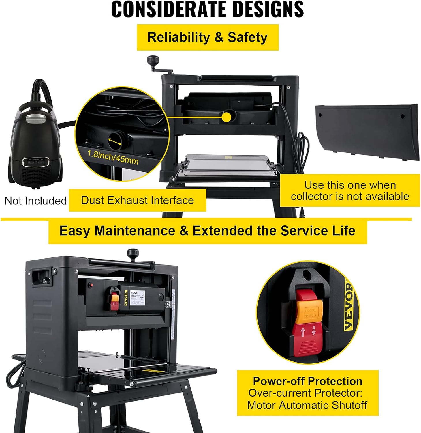 Mophorn Thickness Planer 12.5inch Thickness Planer Woodworking 15AMP ...